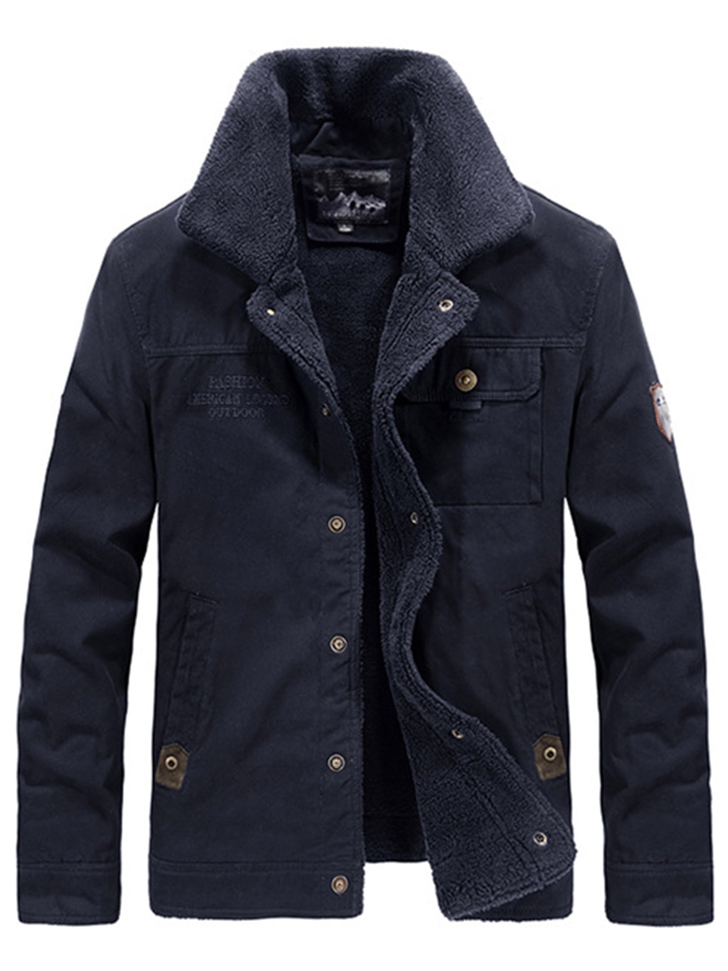 Frontwalk Men's Military Coat Long Sleeve Sherpa Trucker Jacket Lapel ...