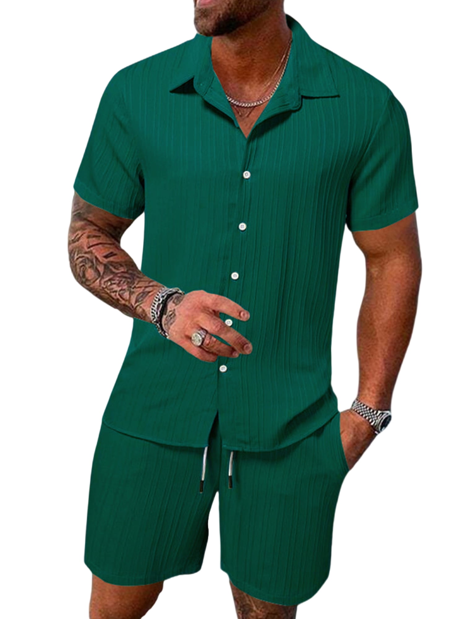 Frontwalk Mens 2 Pieces Outfit Elastic Waist Jogger Set Button Down ...