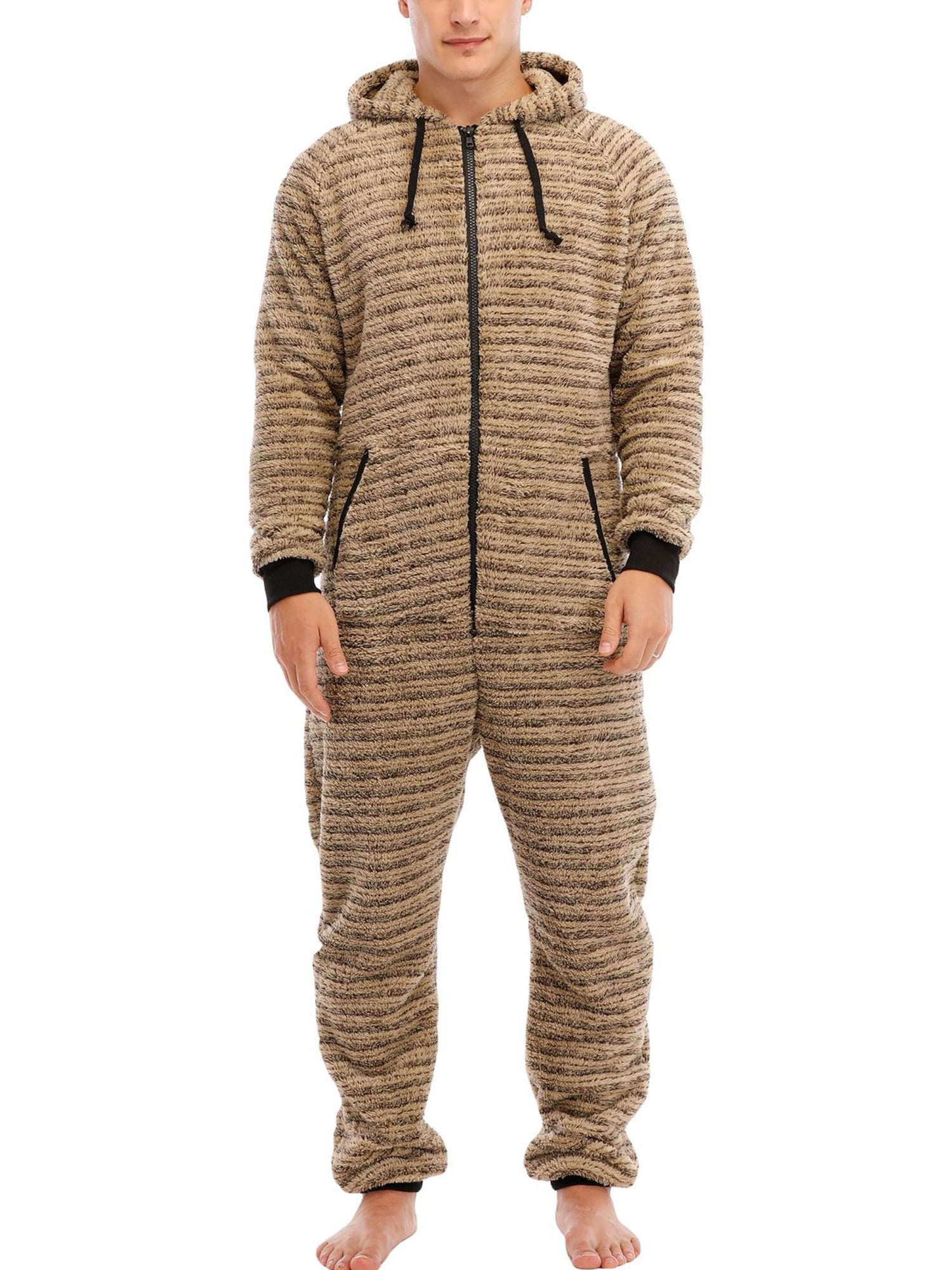 Frontwalk Mens Bodysuit Jumpsuit Long Sleeve Hooded Fleece Nightwear ...