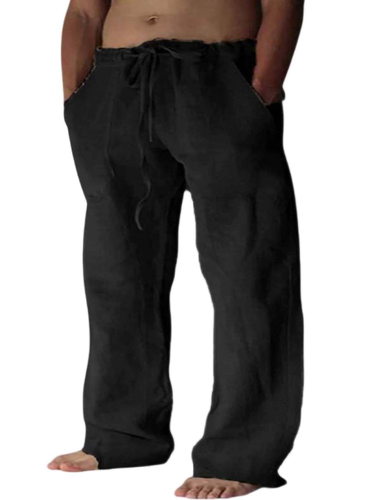 Frontwalk Mens Bottoms Elastic Waist Linen Pants Wide Leg Trousers Men