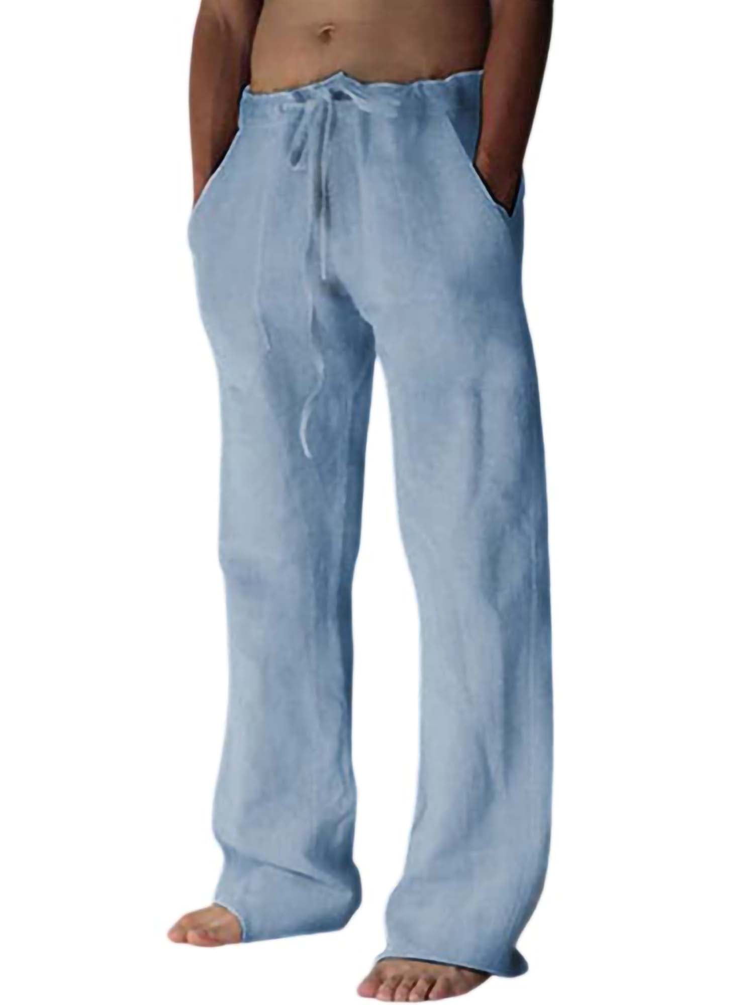 Frontwalk Mens Bottoms Elastic Waist Linen Pants Wide Leg Trousers Men