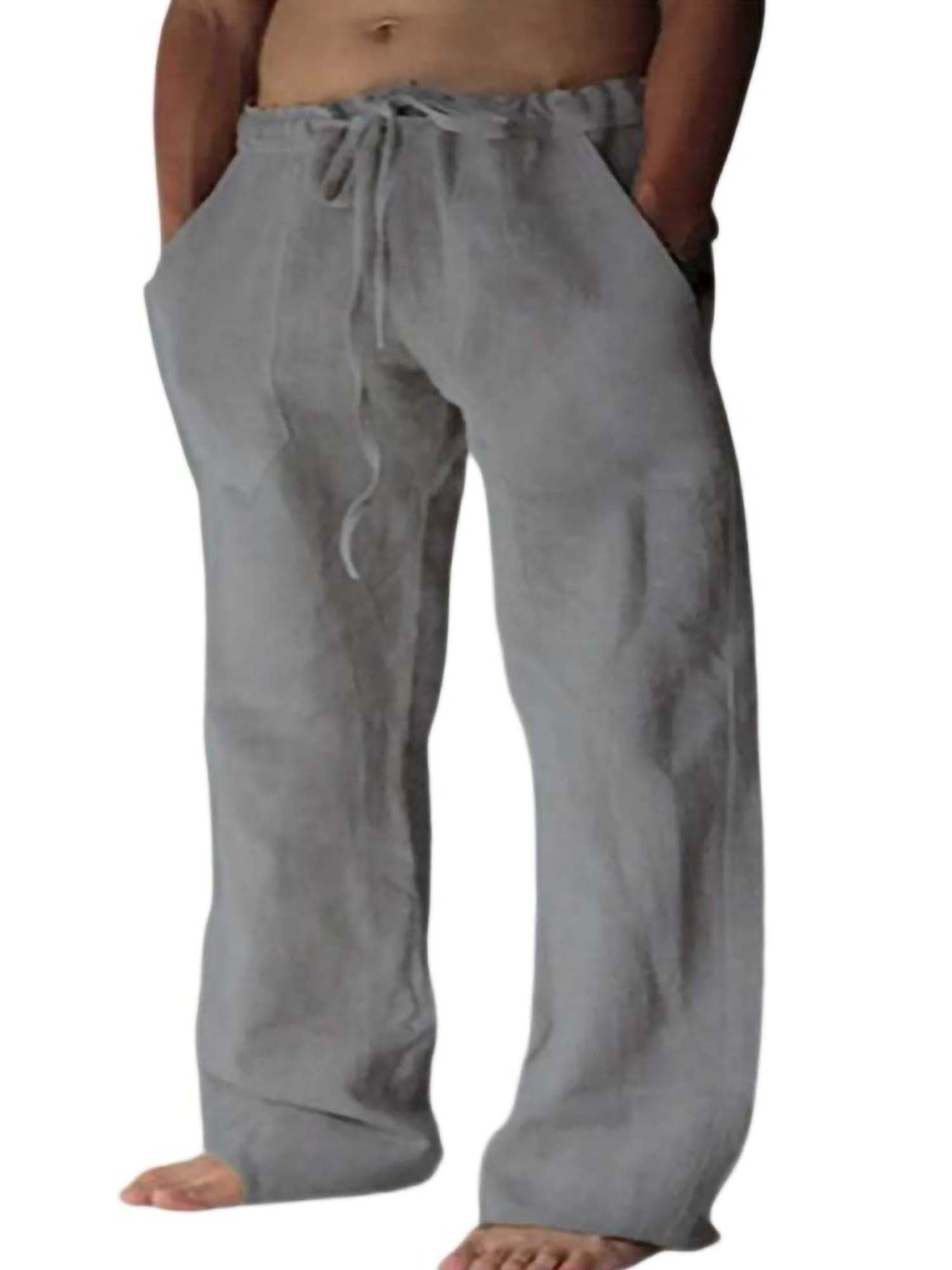 Frontwalk Mens Bottoms Elastic Waist Linen Pants Wide Leg Trousers Men