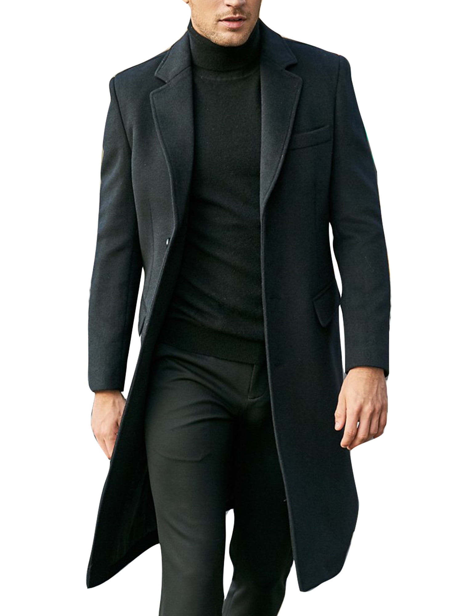 Frontwalk Men's Casual Long Sleeve Pea Coat with Flap Pockets, Solid ...