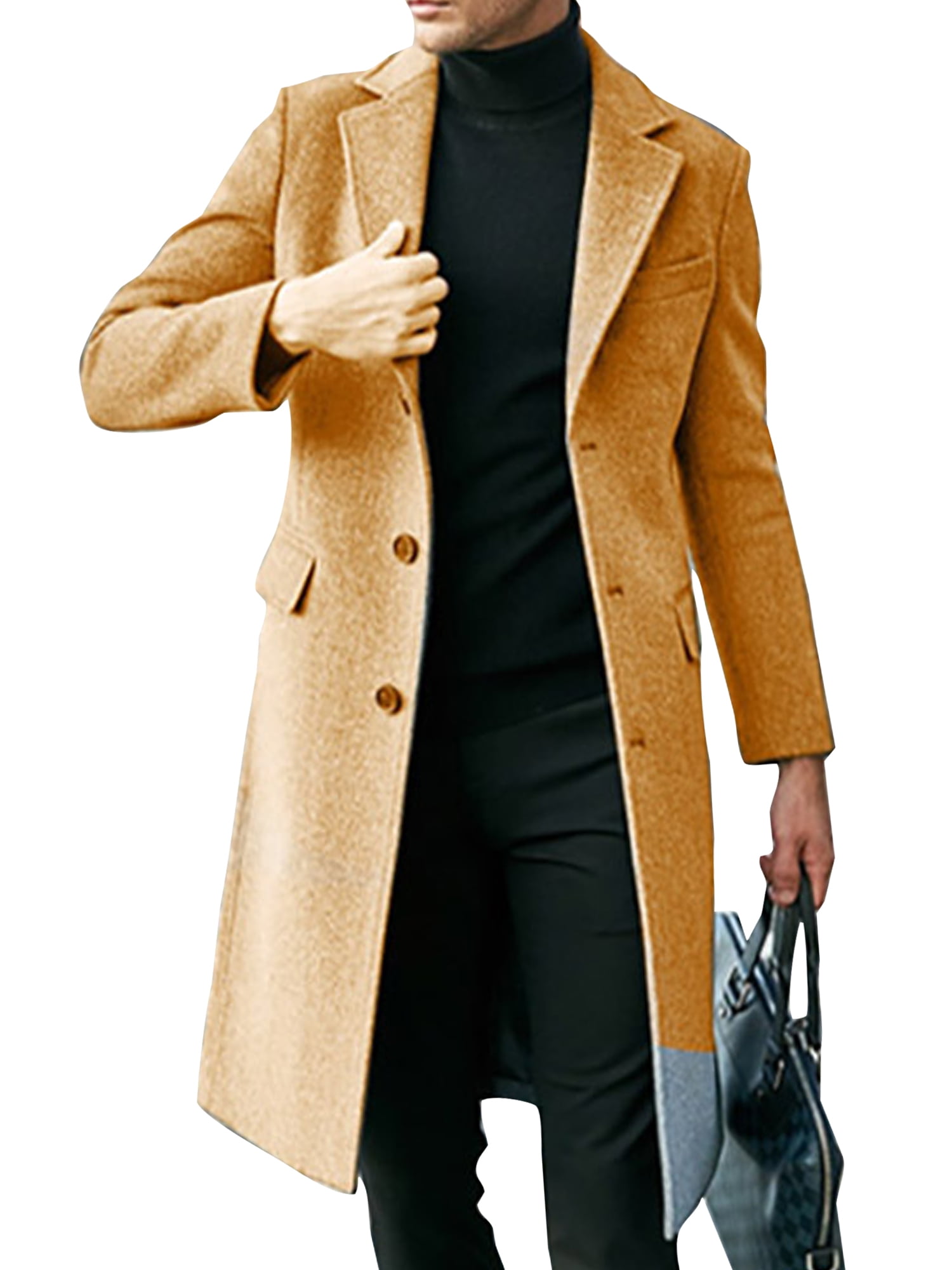 Frontwalk Mens Casual Flap Pockets Decor Pea Coats Buttons Plain Trench ...