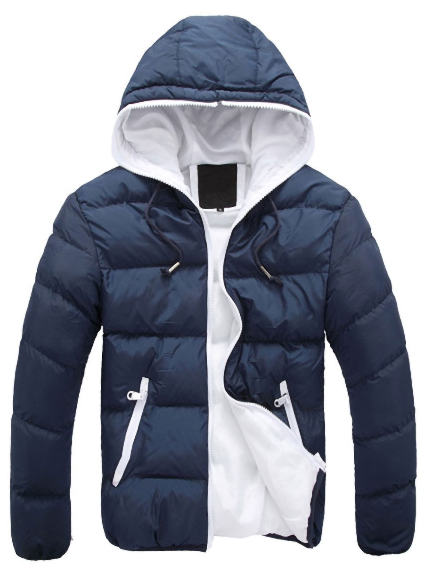 Frontwalk Mens Hooded Neck Zipper Down Coats With Pockets Thermal ...