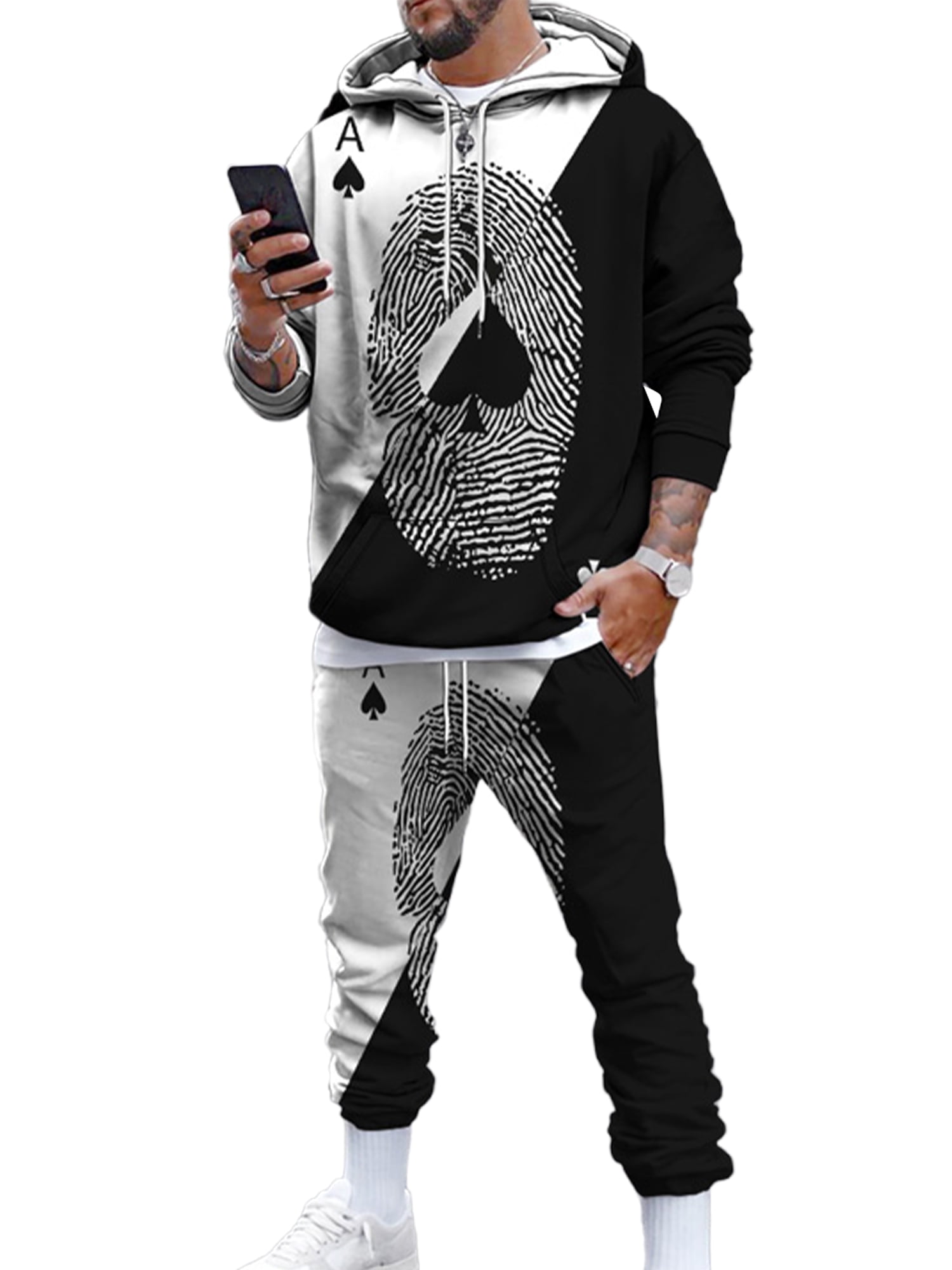 Frontwalk Mens Hoodies Sweatsuit Hooded Sweatshirts+Pant Outfits Two ...