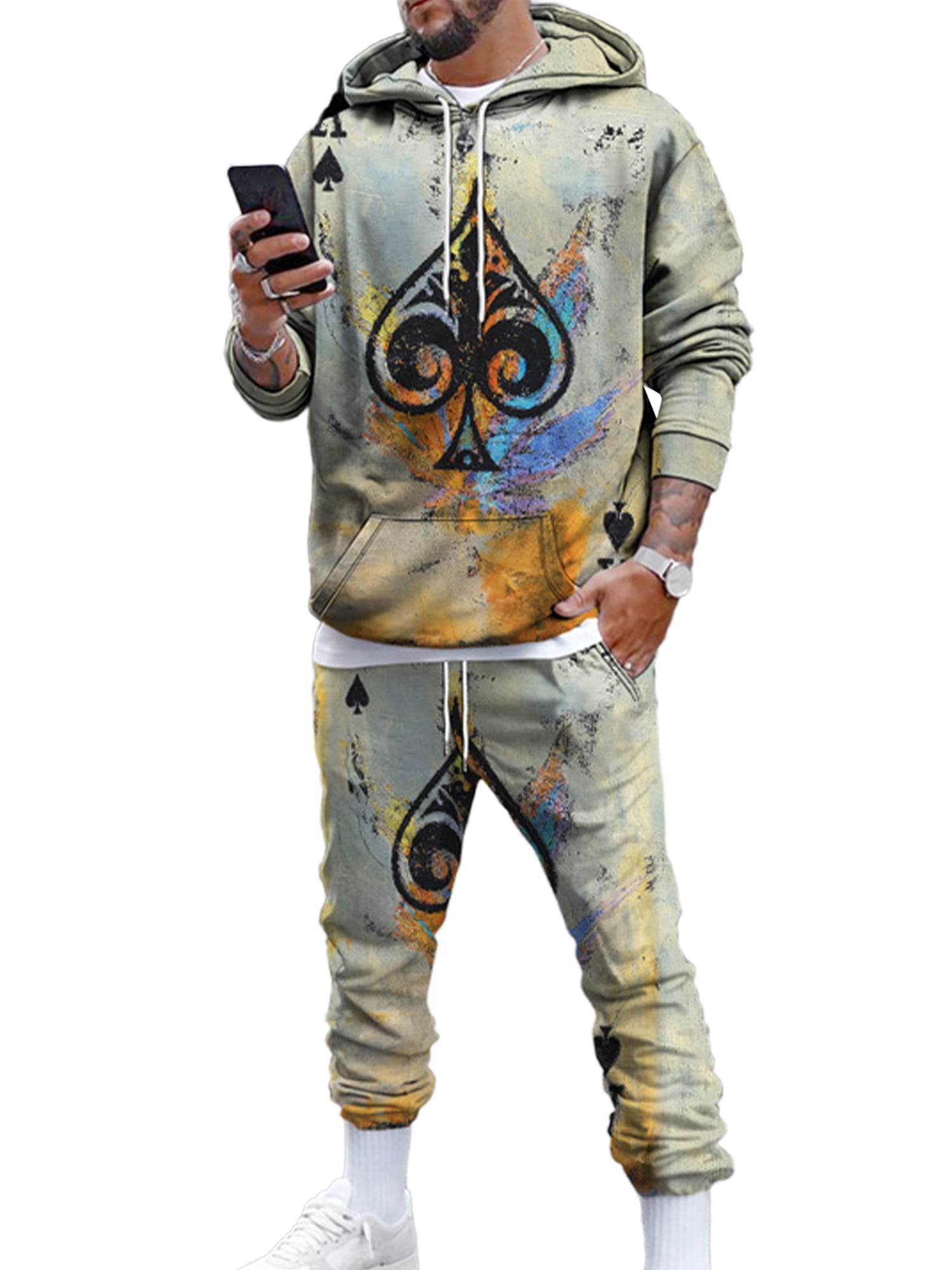 Frontwalk Mens Hoodies Sweatsuit Hooded Sweatshirts+Pant Outfits Two ...