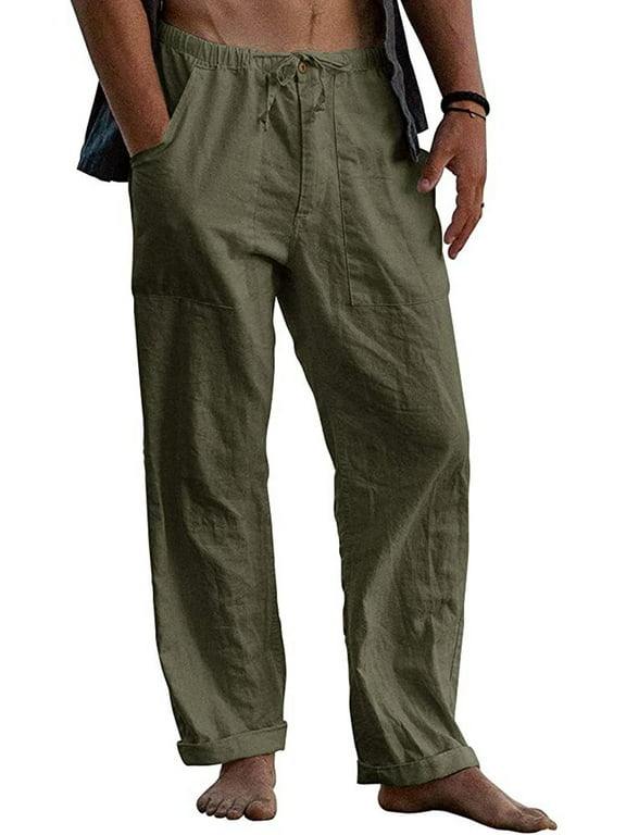 Afdoent Mens Classic Trousers Male Linen Harem Drawstring Pants Casual