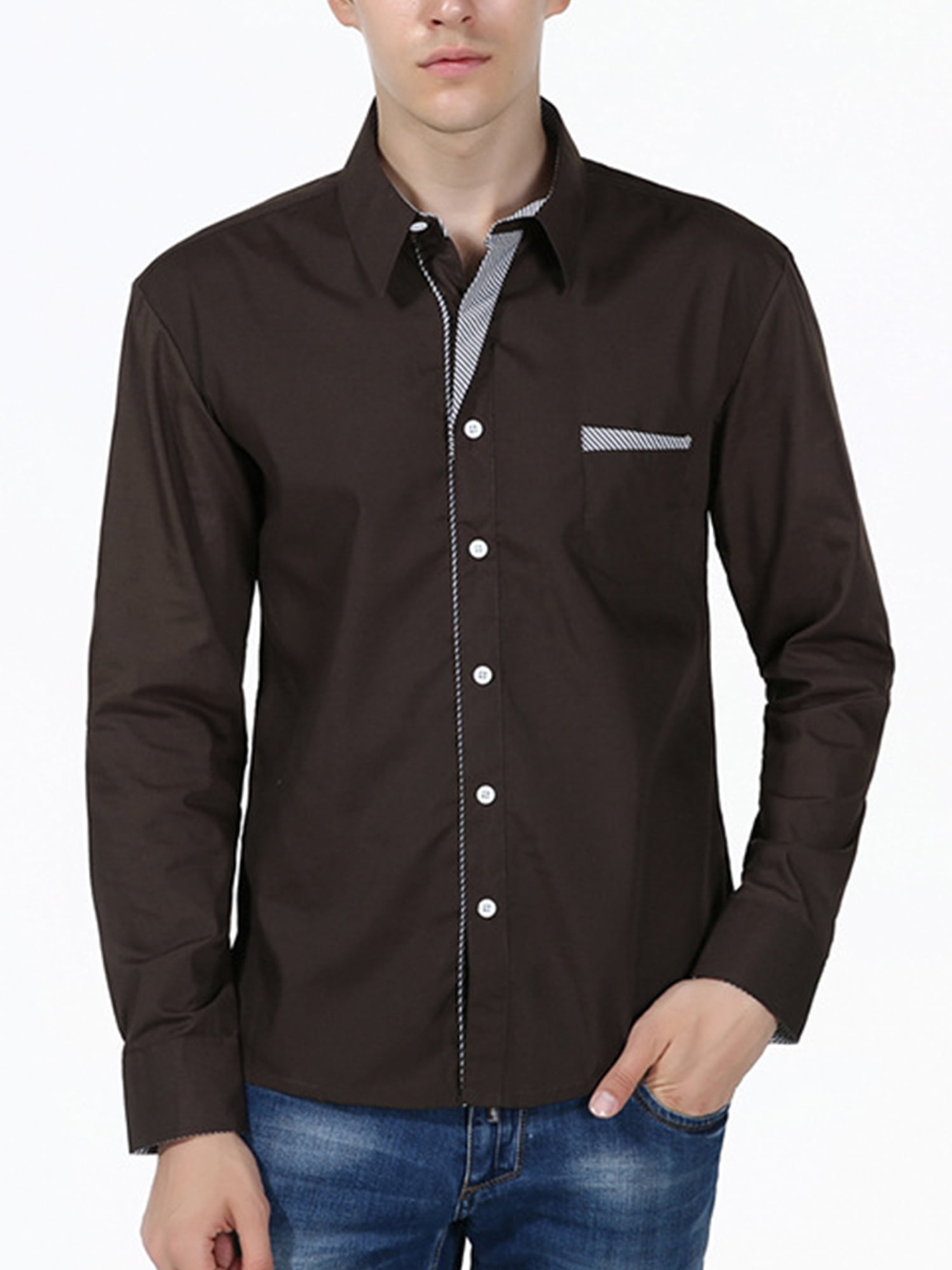 Frontwalk Mens Long-Sleeve Regular-fit Casual Work Shirt Solid Button ...