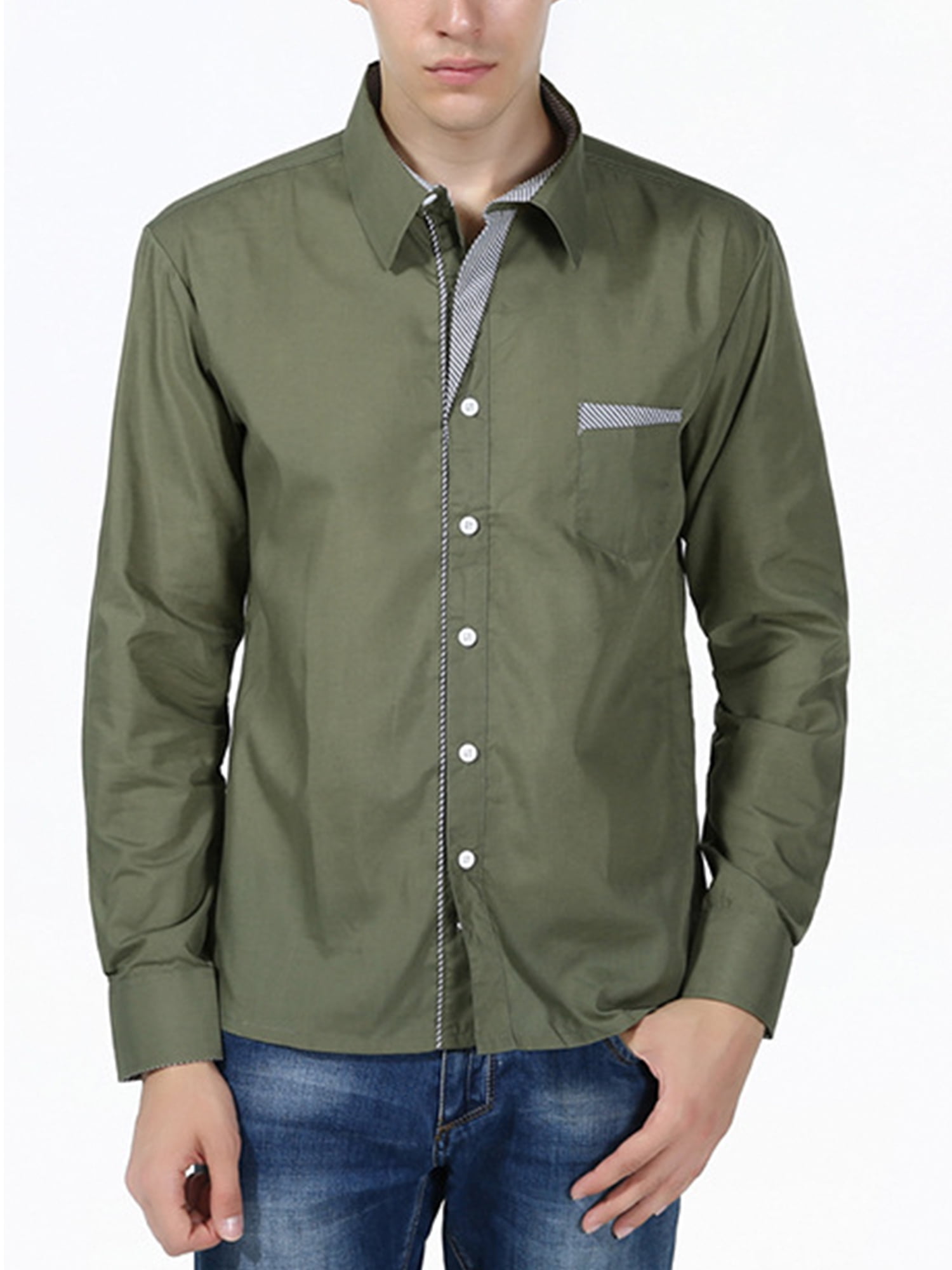 Frontwalk Mens Long-Sleeve Regular-fit Casual Work Shirt Solid Button ...