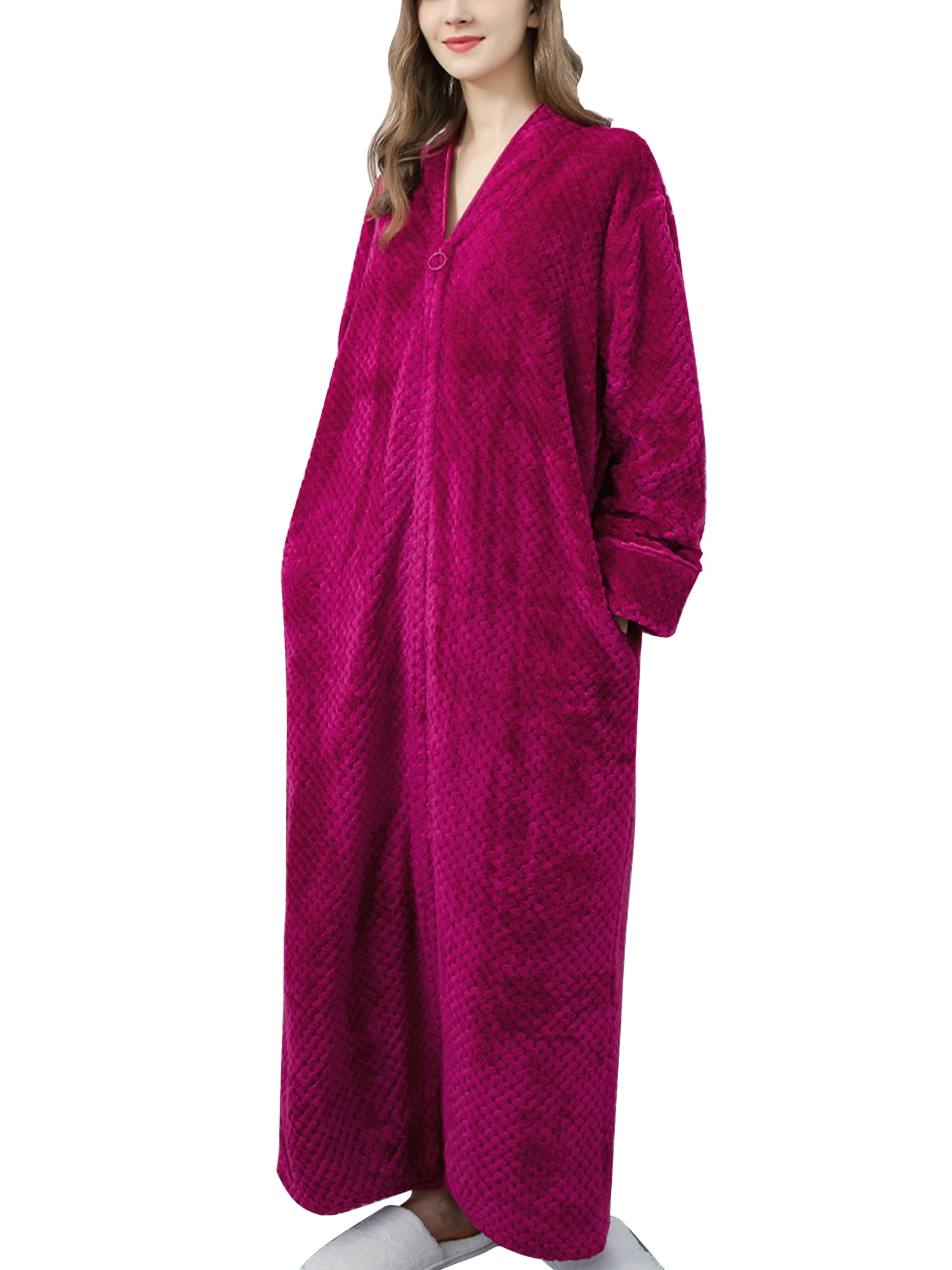 Frontwalk Mens Plush Flannel Zip Up Robes Zipper Lounger Robe Bathrobe ...