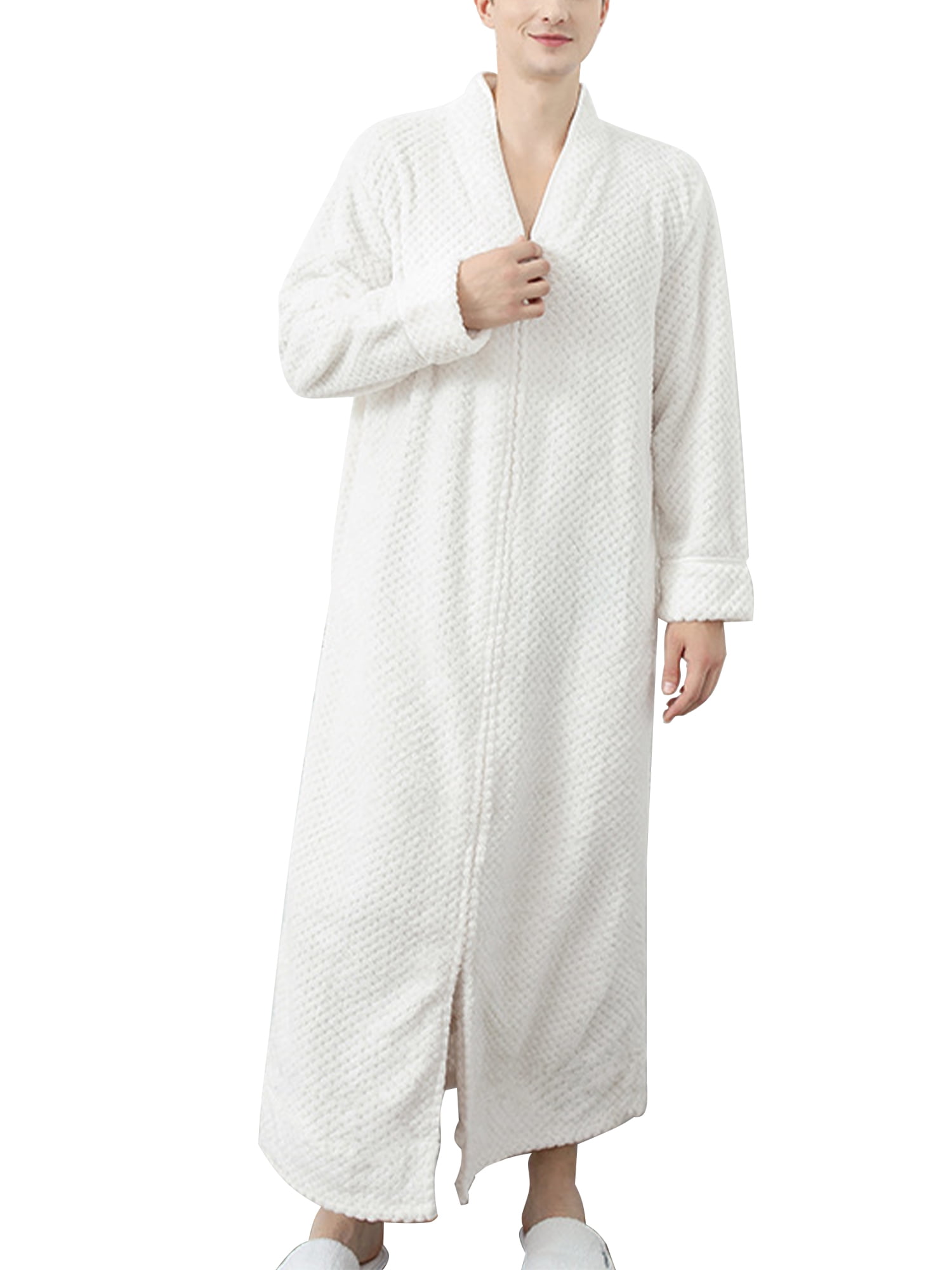 Frontwalk Mens Plush Flannel Zip Up Robes Zipper Lounger Robe Bathrobe ...