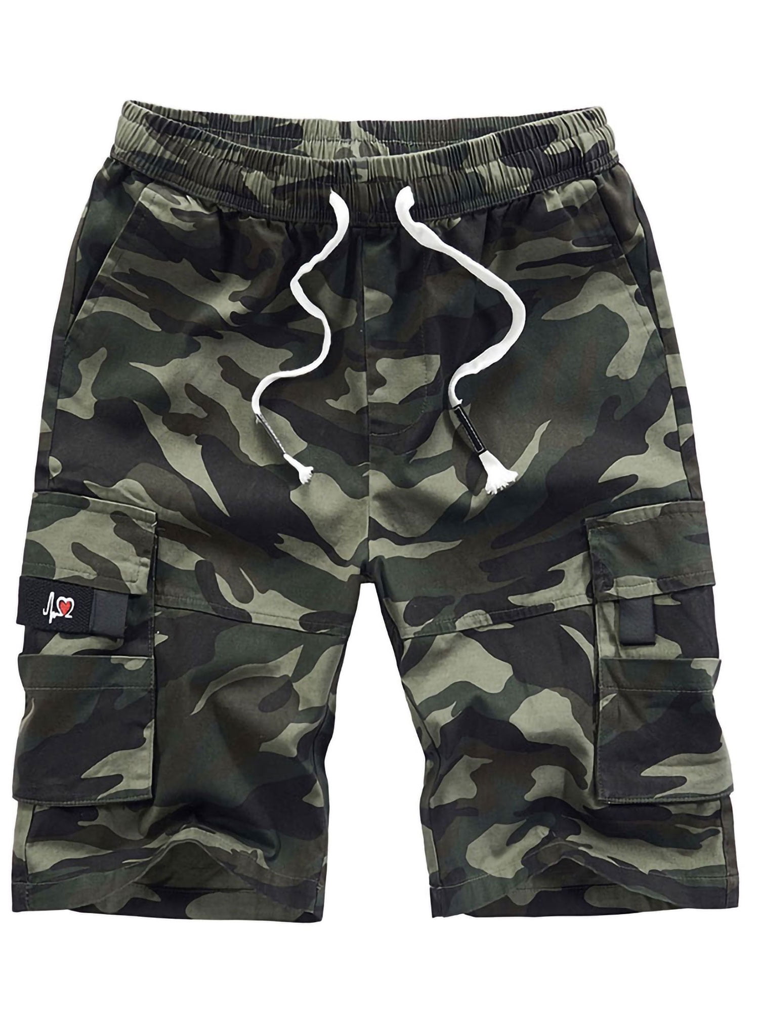 Frontwalk Mens Summer Beach Hiking Shorts Elastic Waist Camo Cargo