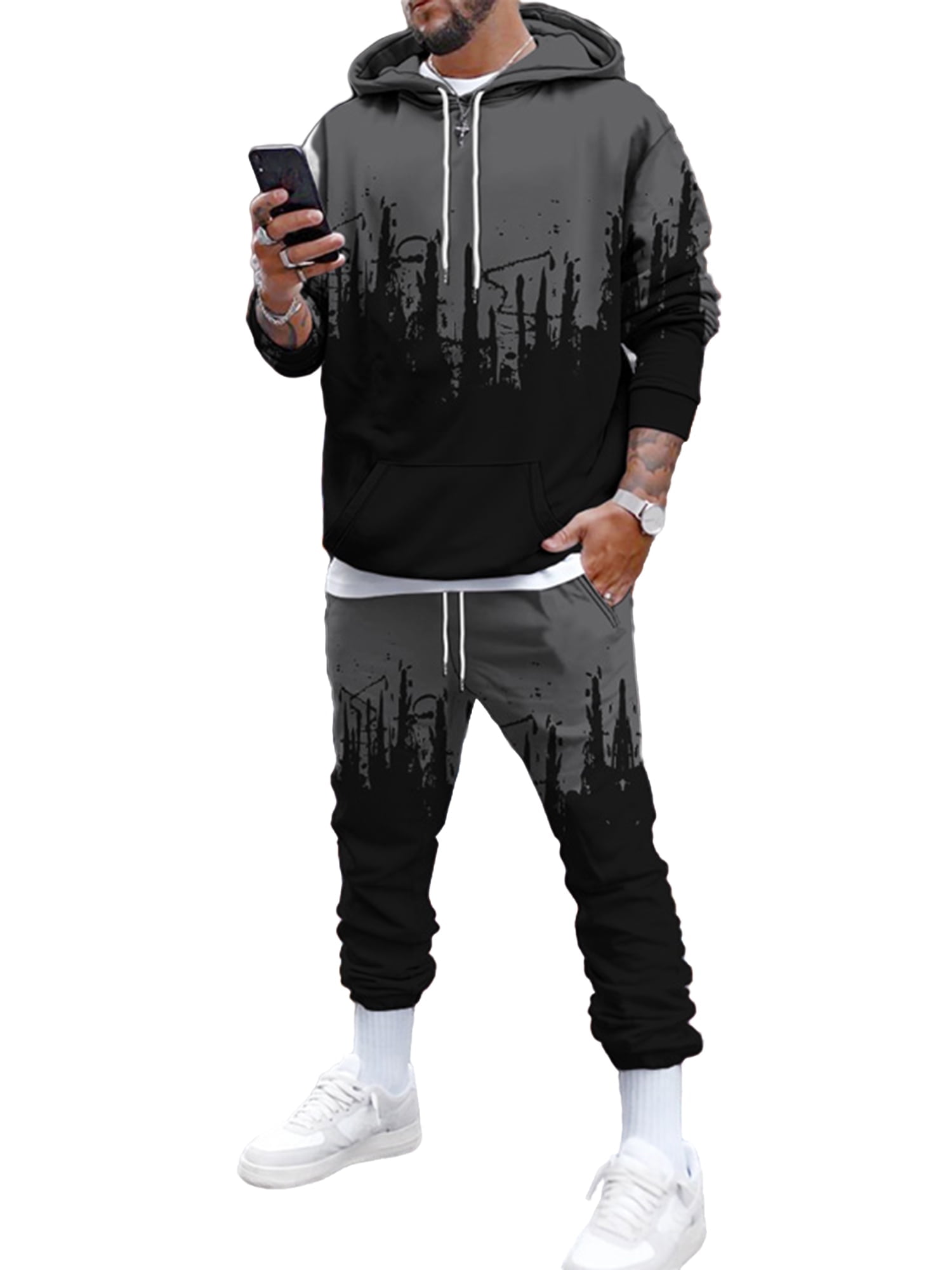 Frontwalk Mens Plus Size Flame Print Tracksuit, Hoodie Pullover and ...
