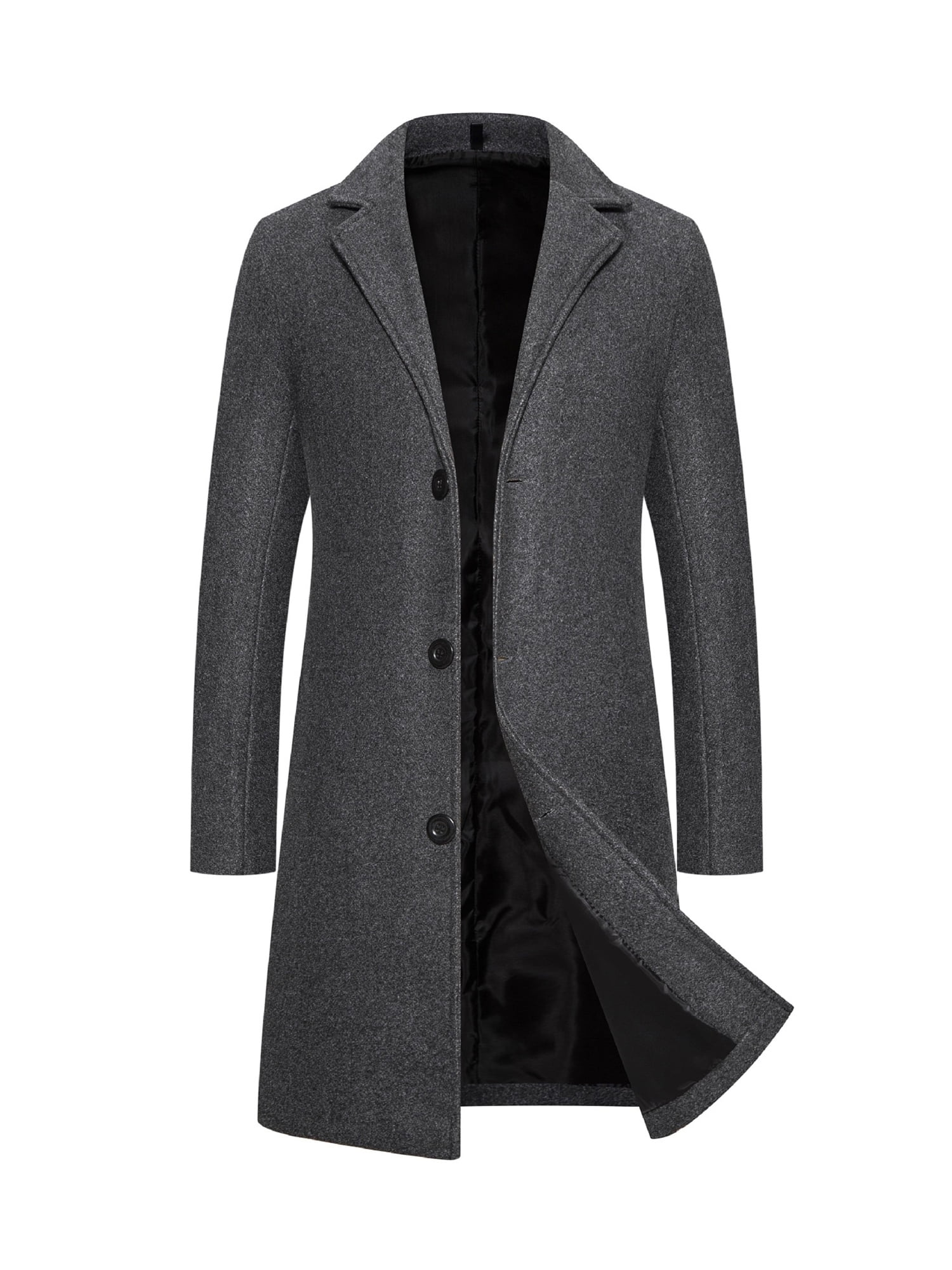 Frontwalk Mens Trench Coat Long Sleeve Overcoat Notch Lapel Pea Coats ...