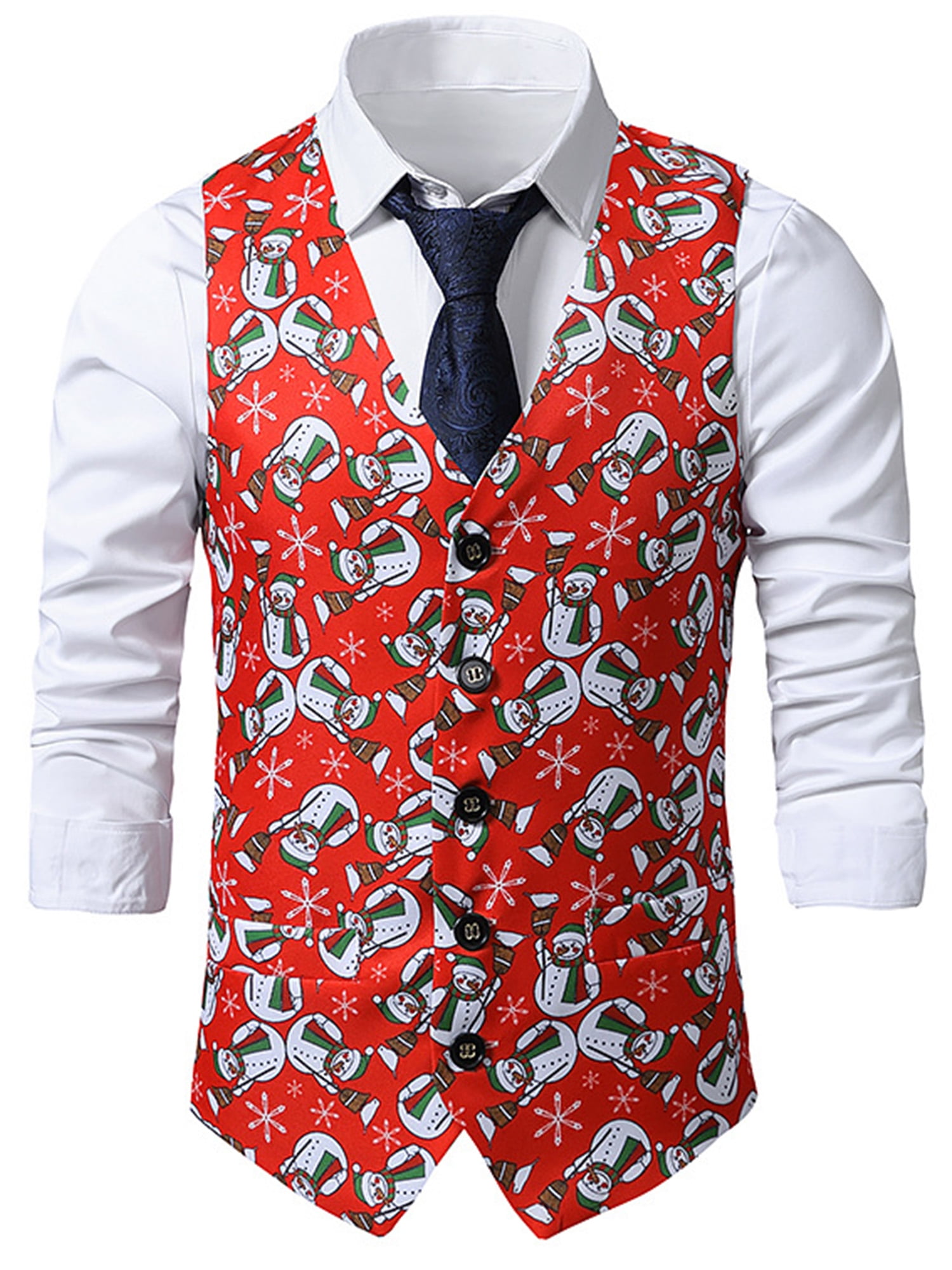 Frontwalk Mens Xmas Vest Snowman Print Jacket Sleeveless Christmas ...
