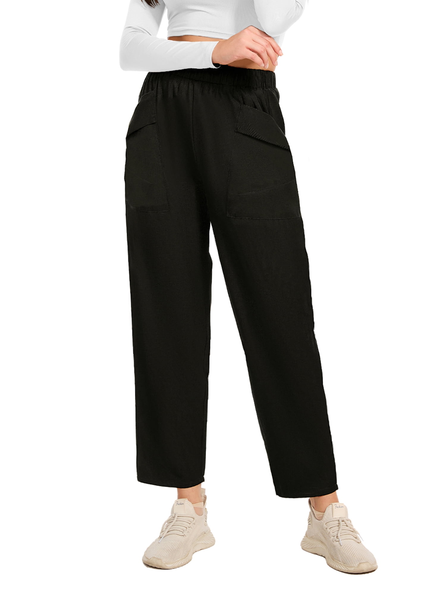 Lumento Pants for Women Cargo High Waisted Casual Capri Pants Ladies ...