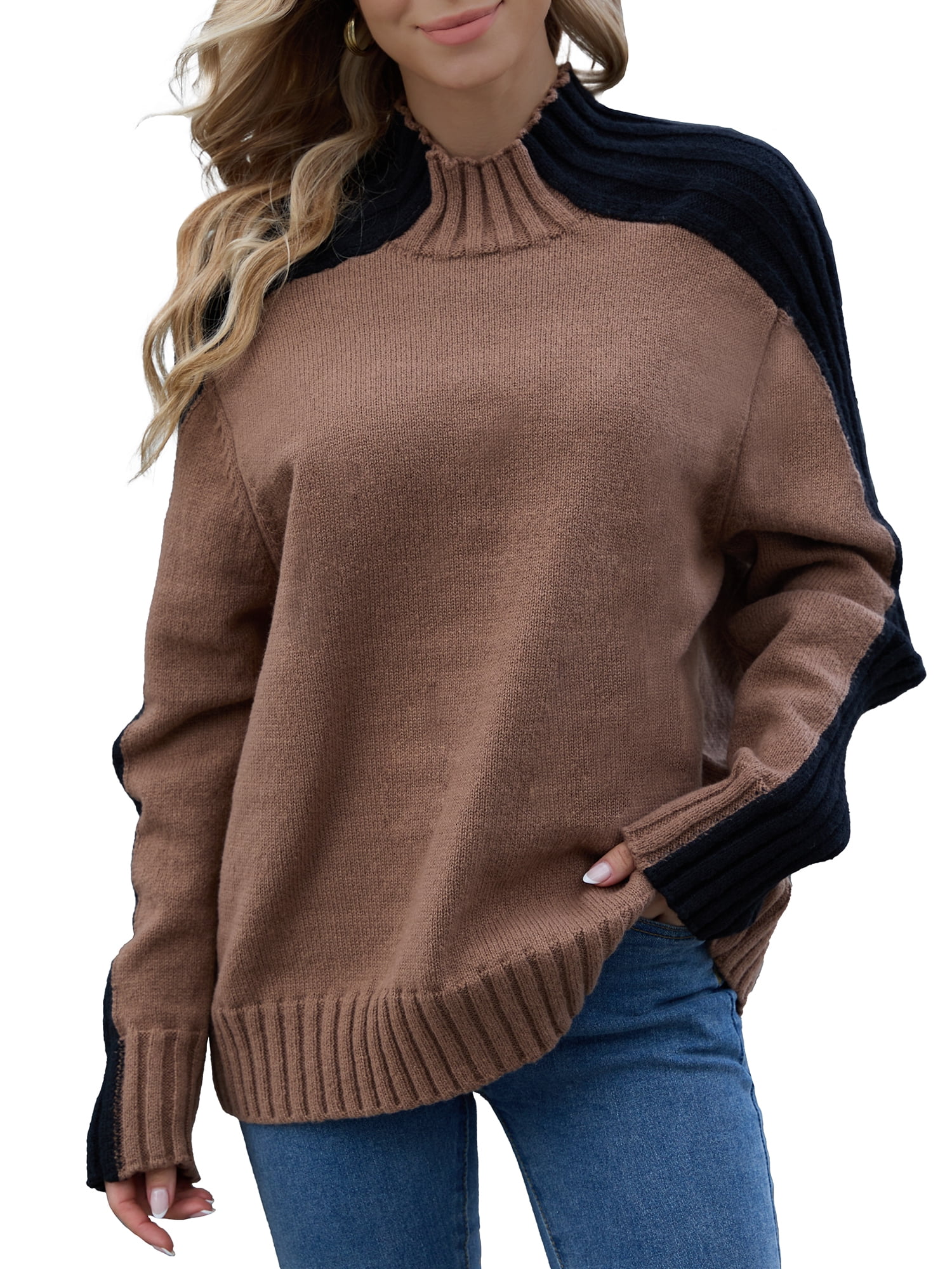 Frontwalk Sweaters For Women Winter Turtleneck Pullover Casual Rib Hem ...