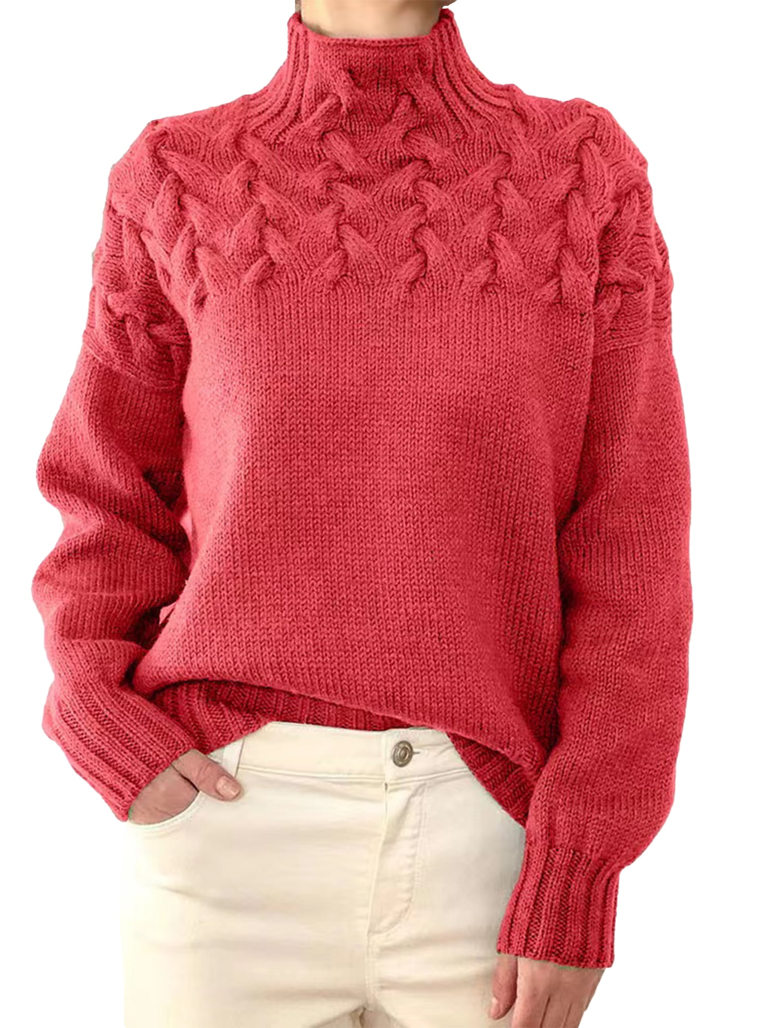 Frontwalk Sweaters For Women's Turtleneck Pullover Tops Solid Color ...