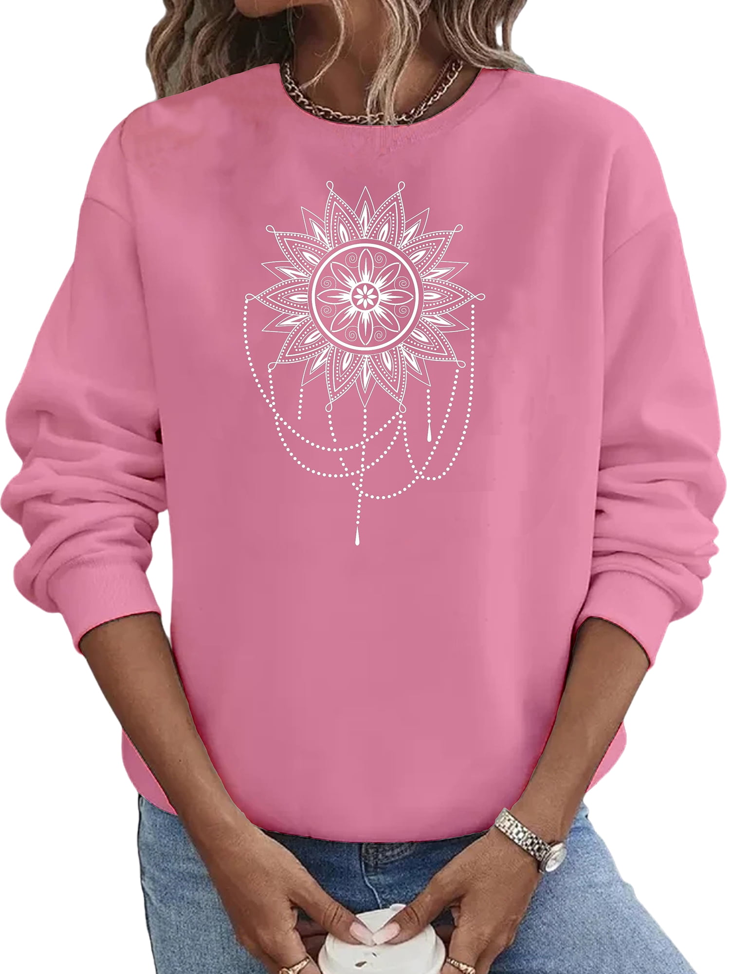 Frontwalk Sweatshirt For Women Graphic Print Pullover Tops Long Sleeve ...