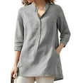 Frontwalk Women 3/4 Sleeve Tunic Tops Fashion Loose Henley V Neck Shirt ...