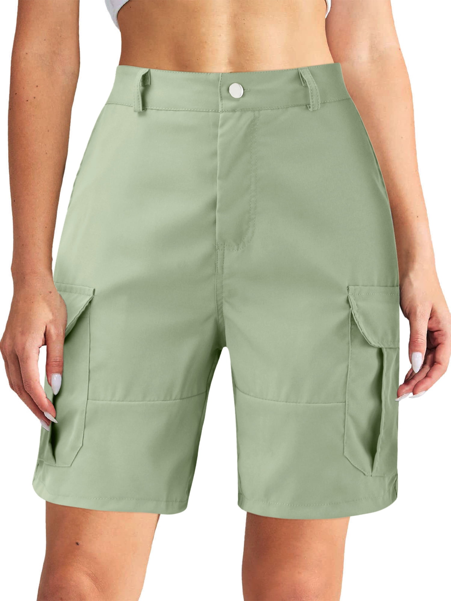 Frontwalk Women Bermuda Shorts Middle Rise Straight Leg Pants Knee ...