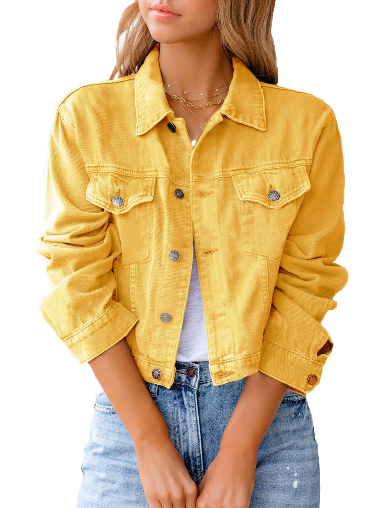 Frontwalk Women Biker Jacket Lapel Neck Distressed Outwear Cardigan ...