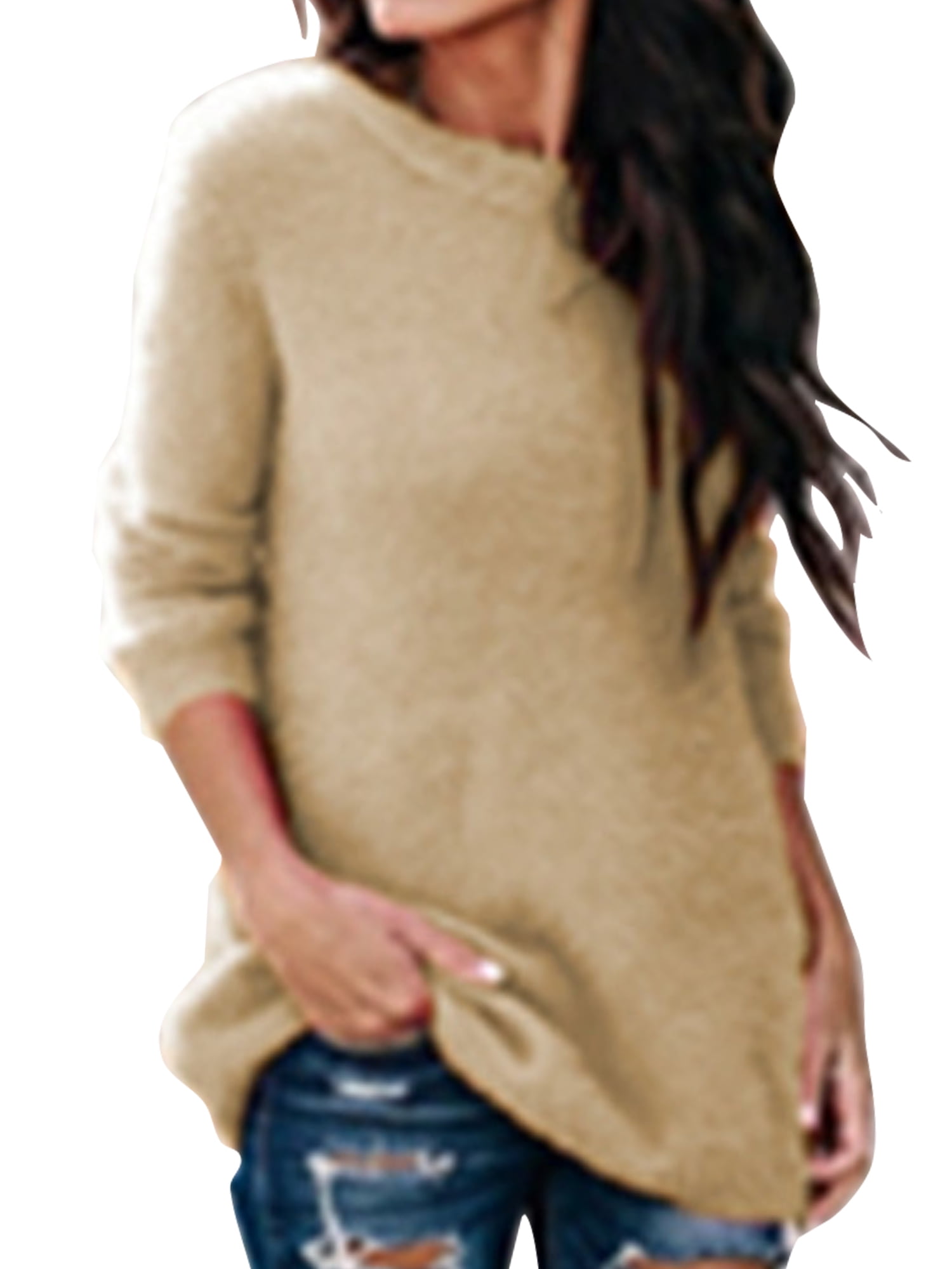 Frontwalk Women Blouse Long Sleeve Plush Tunic Shirt Tops Beige XXL ...