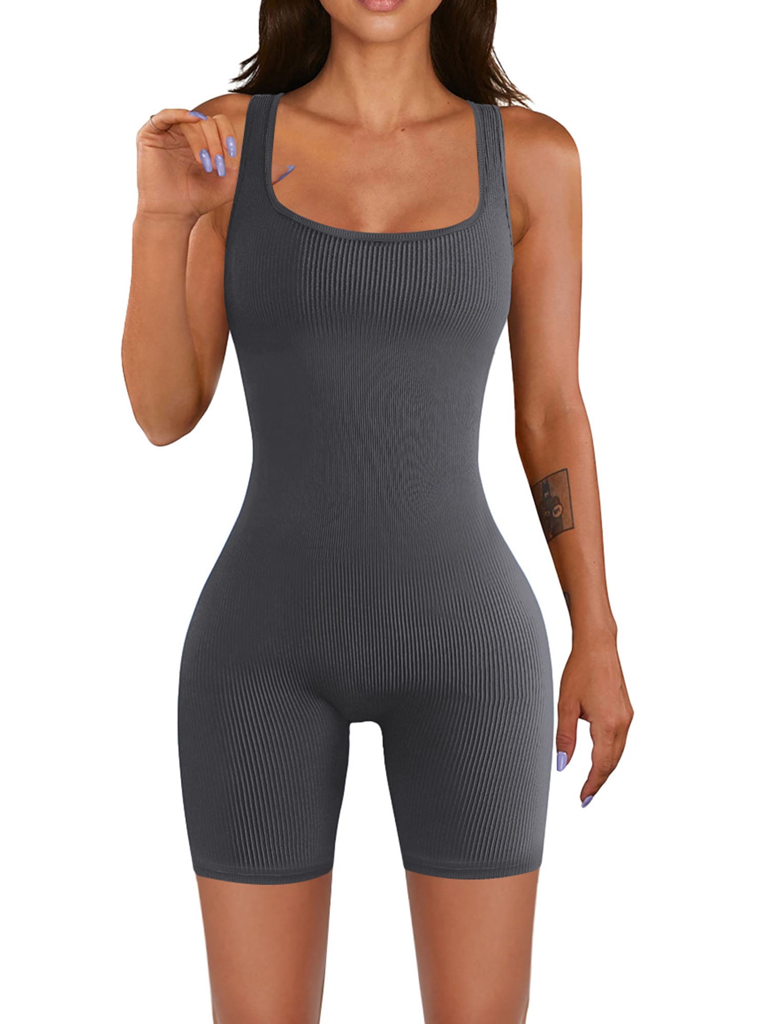 Frontwalk Women Bodysuits Seamless Jumpsuits Square Neck Romper Ladies ...