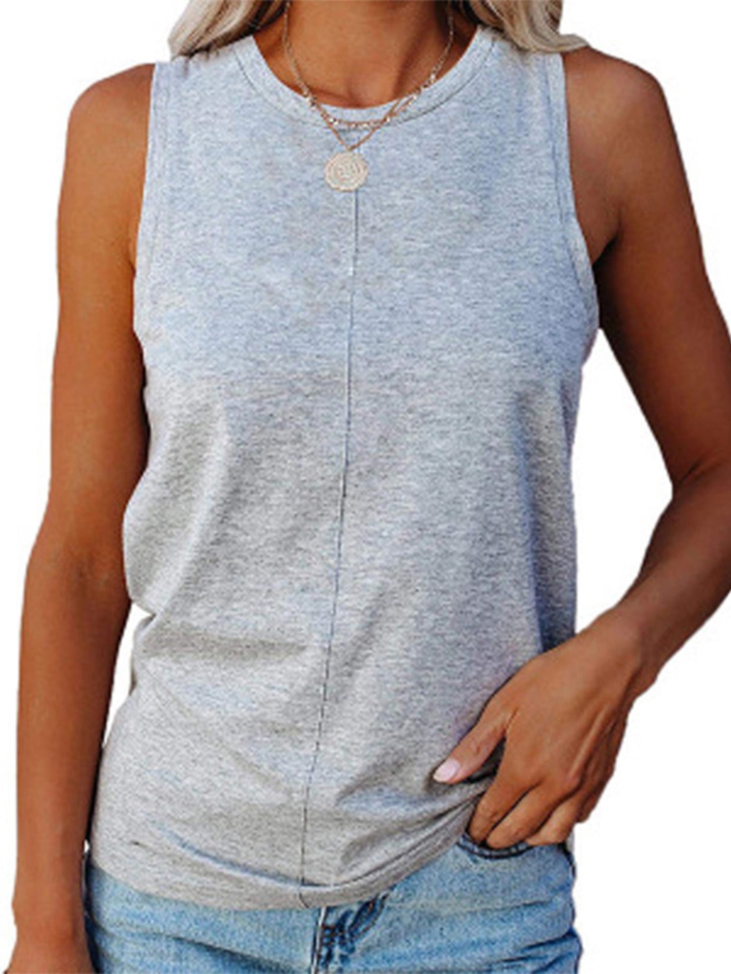 Frontwalk Women Casual Slim Fit Tank Tops Sleeveless T Shirts Plain ...