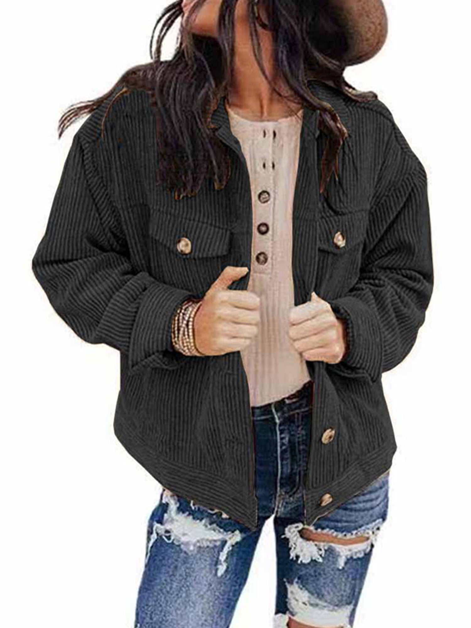 Frontwalk Women Coat Corduroy Jacket Long Sleeve Outwear Ladies Loose ...
