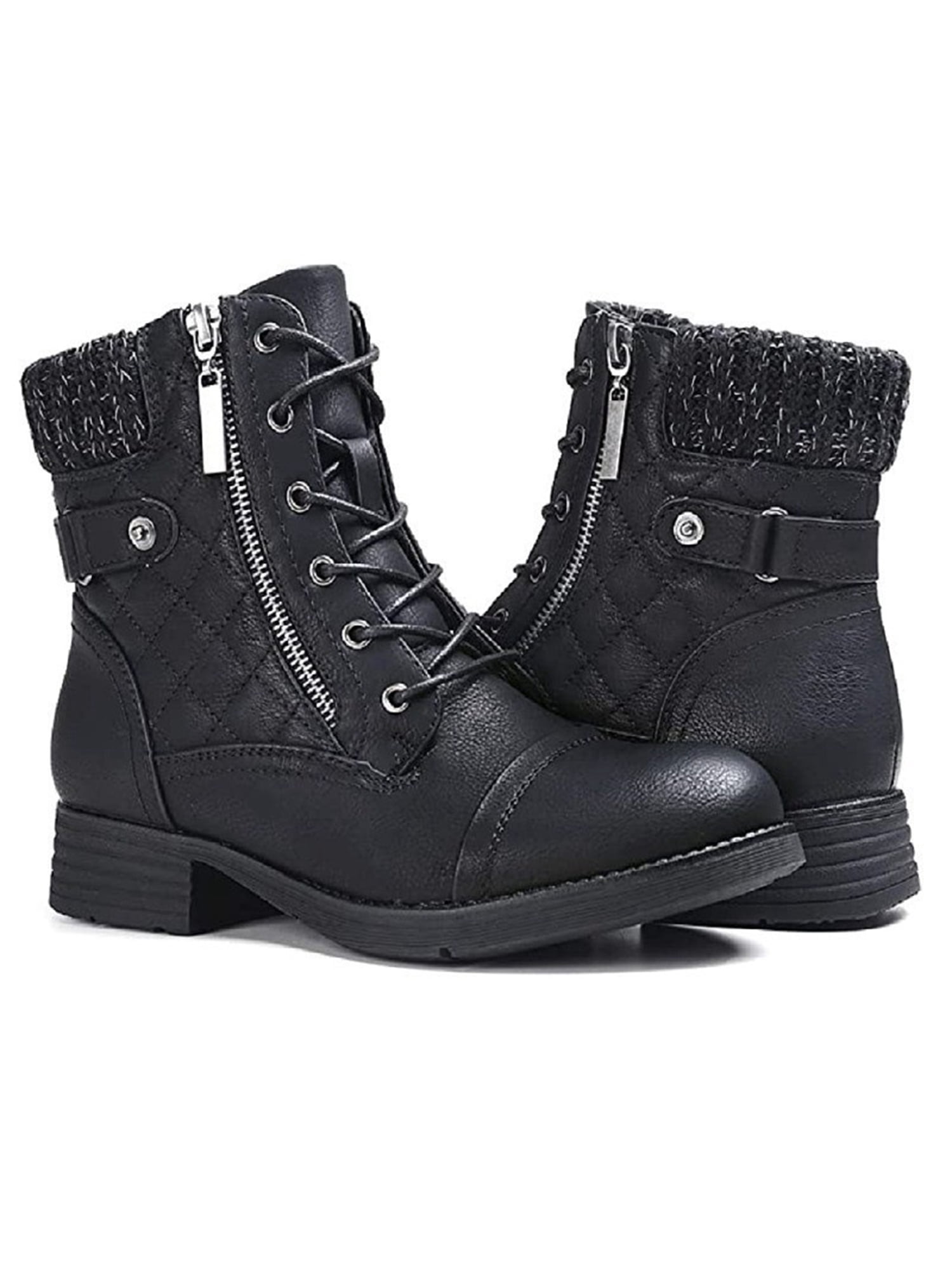 Frontwalk Women Combat Boot Non Slip Short Bootie Lace Up Ankle Boots ...