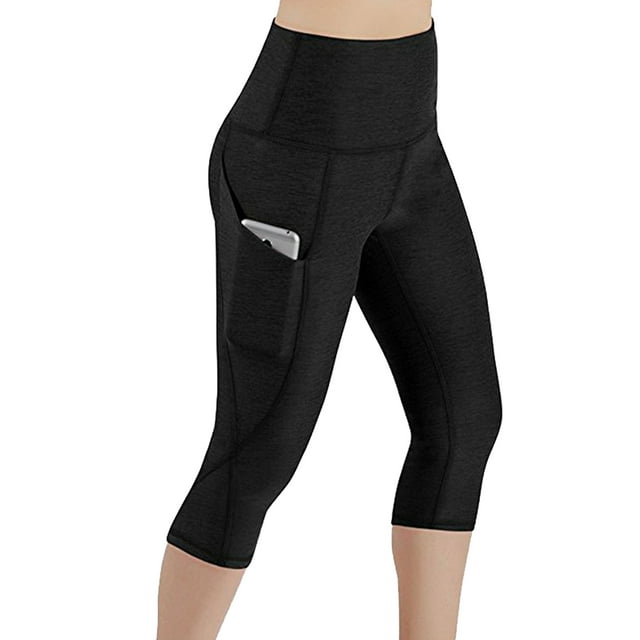 Frontwalk Women's High Waist Capris, Activewear Running Cropped Leggings with Pockets - Walmart.com