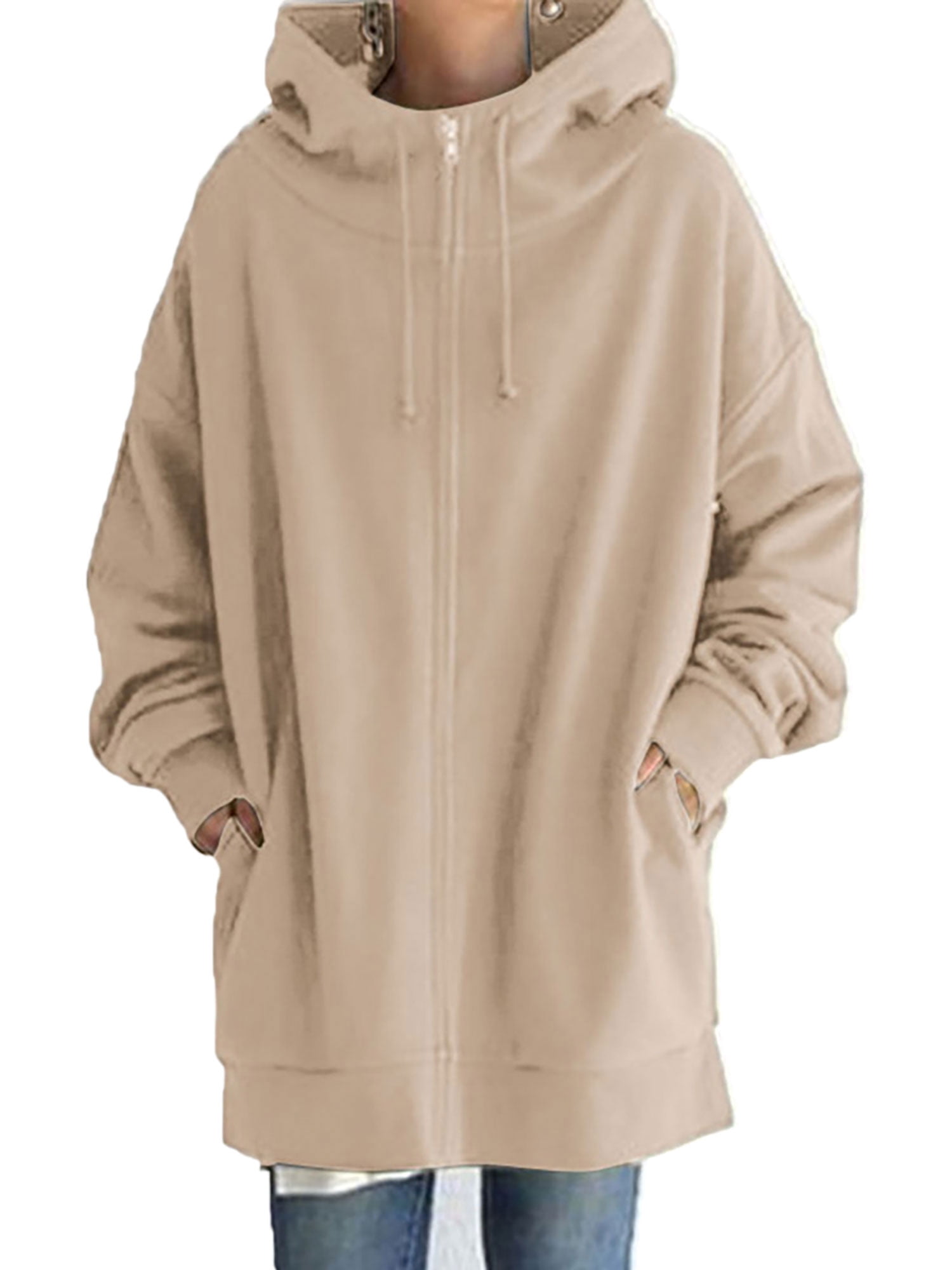 Frontwalk Women Hoodie Long Sleeve Coat Solid Color Sweatshirt Winter ...