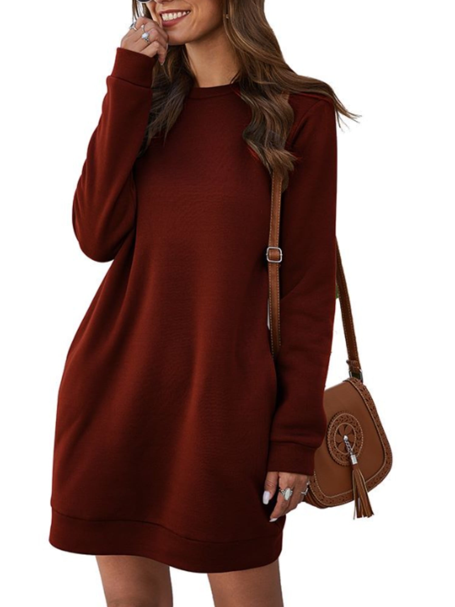 Frontwalk Women Hoodies Dresses Solid Color Sweatshirt Dress Long ...