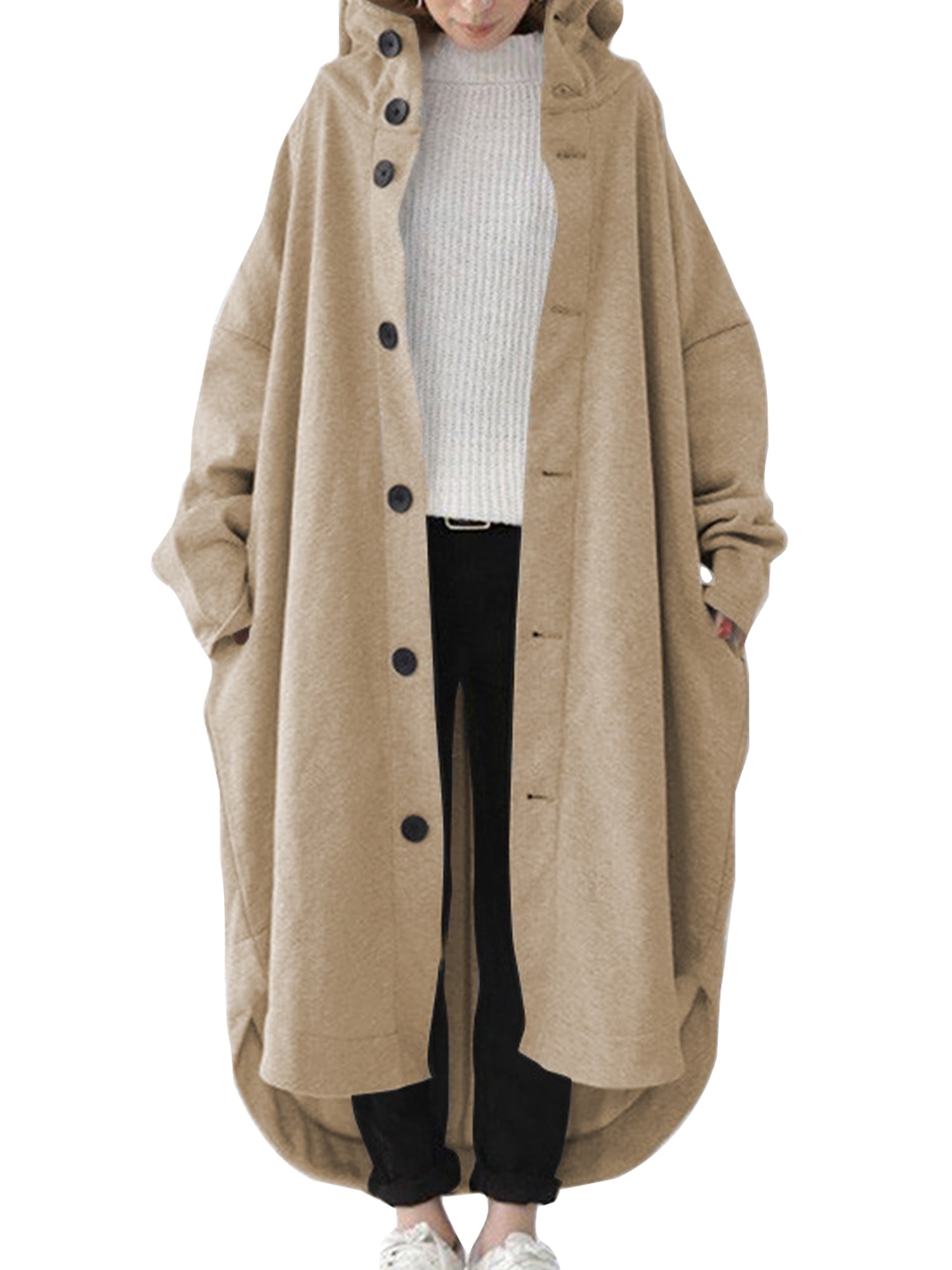Frontwalk Women Hooded Winter Warm Maxi Cardigan Trench Coat, Button ...