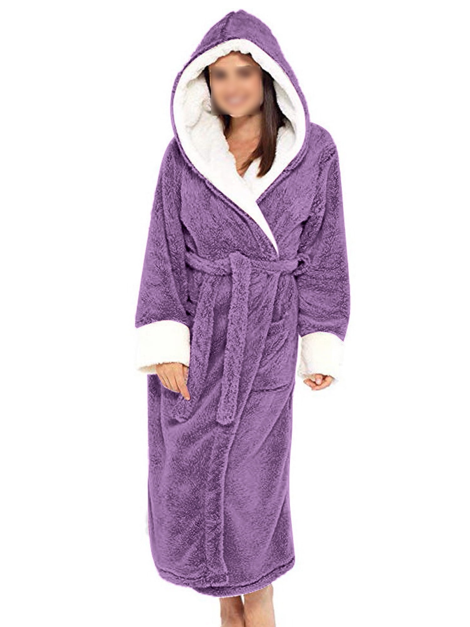 Frontwalk Women Loungewear Fuzzy Plush Bathrobe Hooded Sleepwear Solid ...
