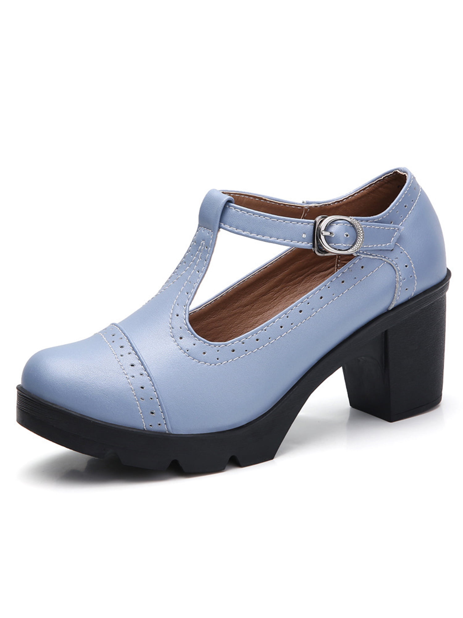 Frontwalk Women Mary Jane Heels Chunky Block Heel Brogue Leather Shoe ...