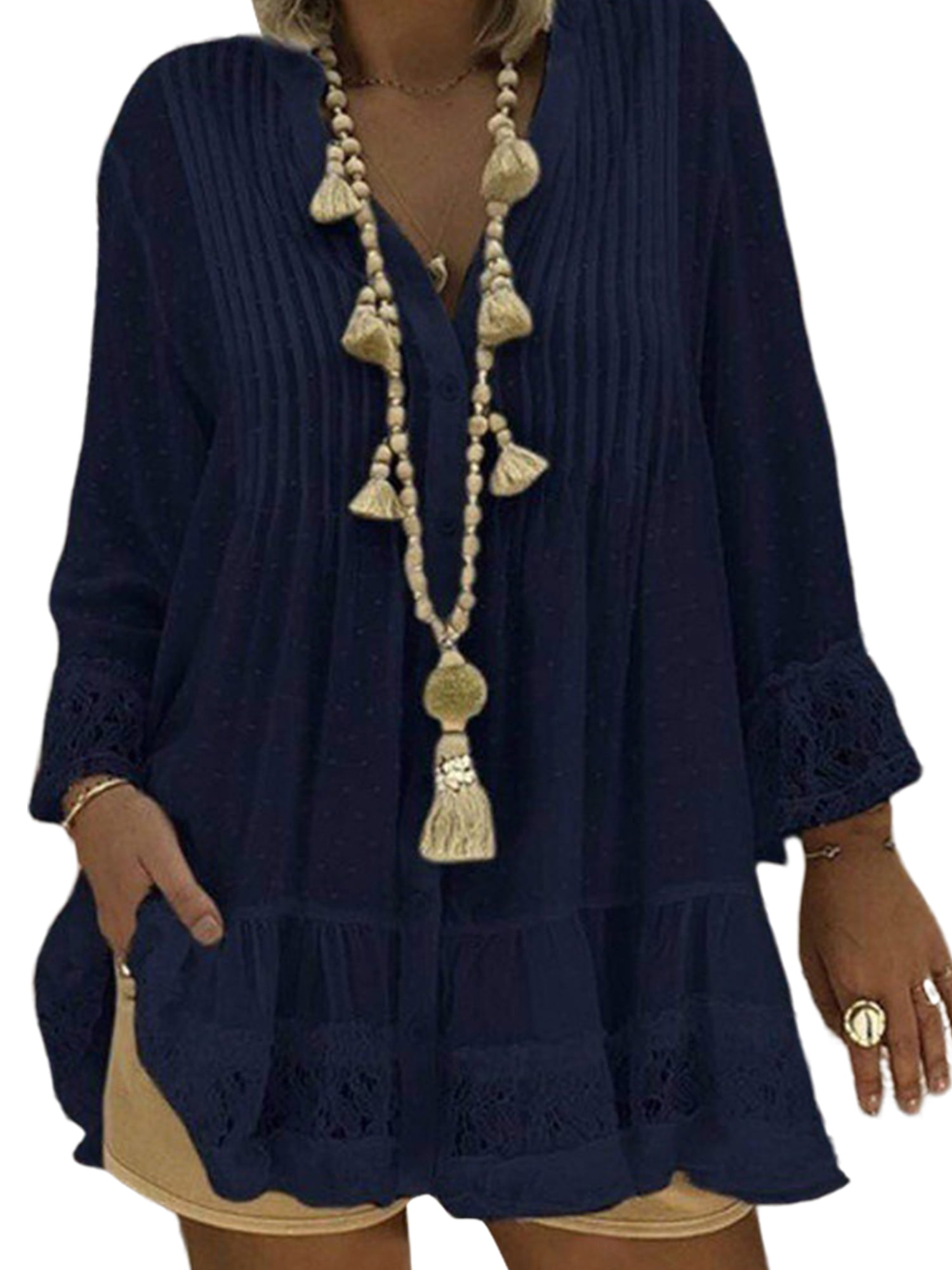 Frontwalk Women Plus Size Kaftan Tunic Blouse Tops 3/4 Sleeve Button ...