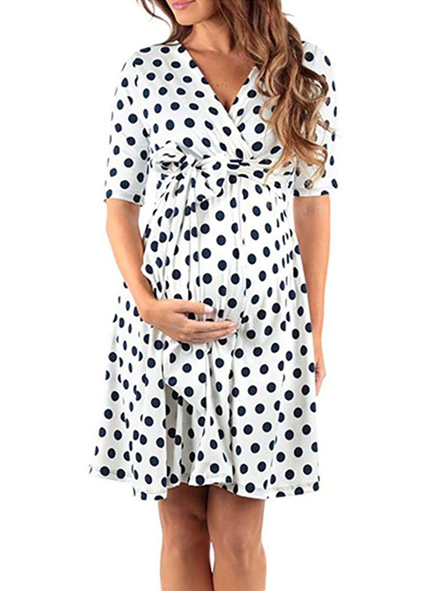 Frontwalk Women Pregnancy Dress Short Sleeve Sundress Polka Dot ...