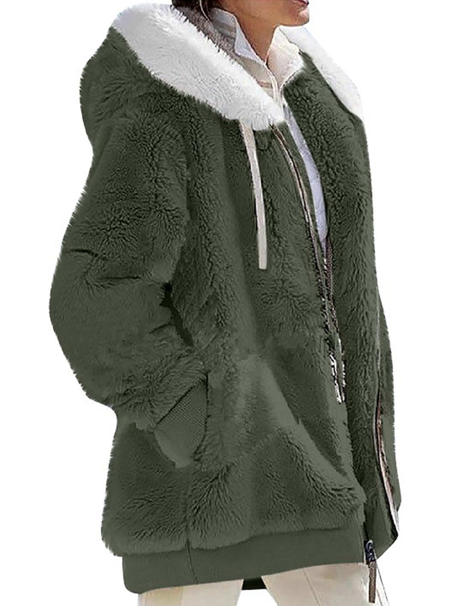 Frontwalk Women Sherpa Hoodie Coats Fuzzy Fleece Jacket Zip Up Long ...