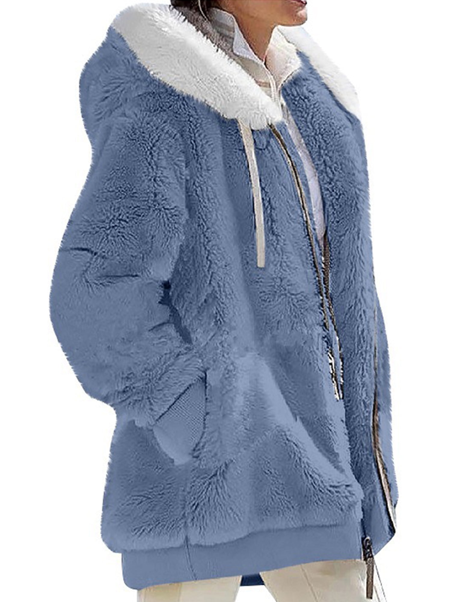 Frontwalk Women Sherpa Hoodie Coats Fuzzy Fleece Jacket Zip Up Long ...