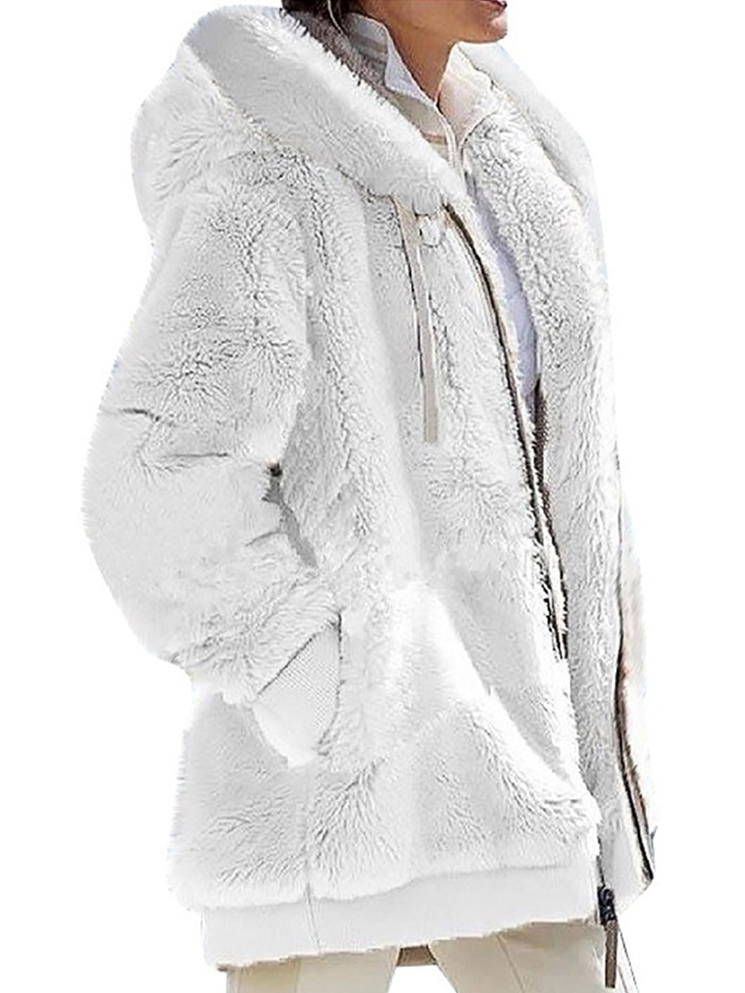Frontwalk Women Sherpa Hoodie Coats Fuzzy Fleece Jacket Zip Up Long ...