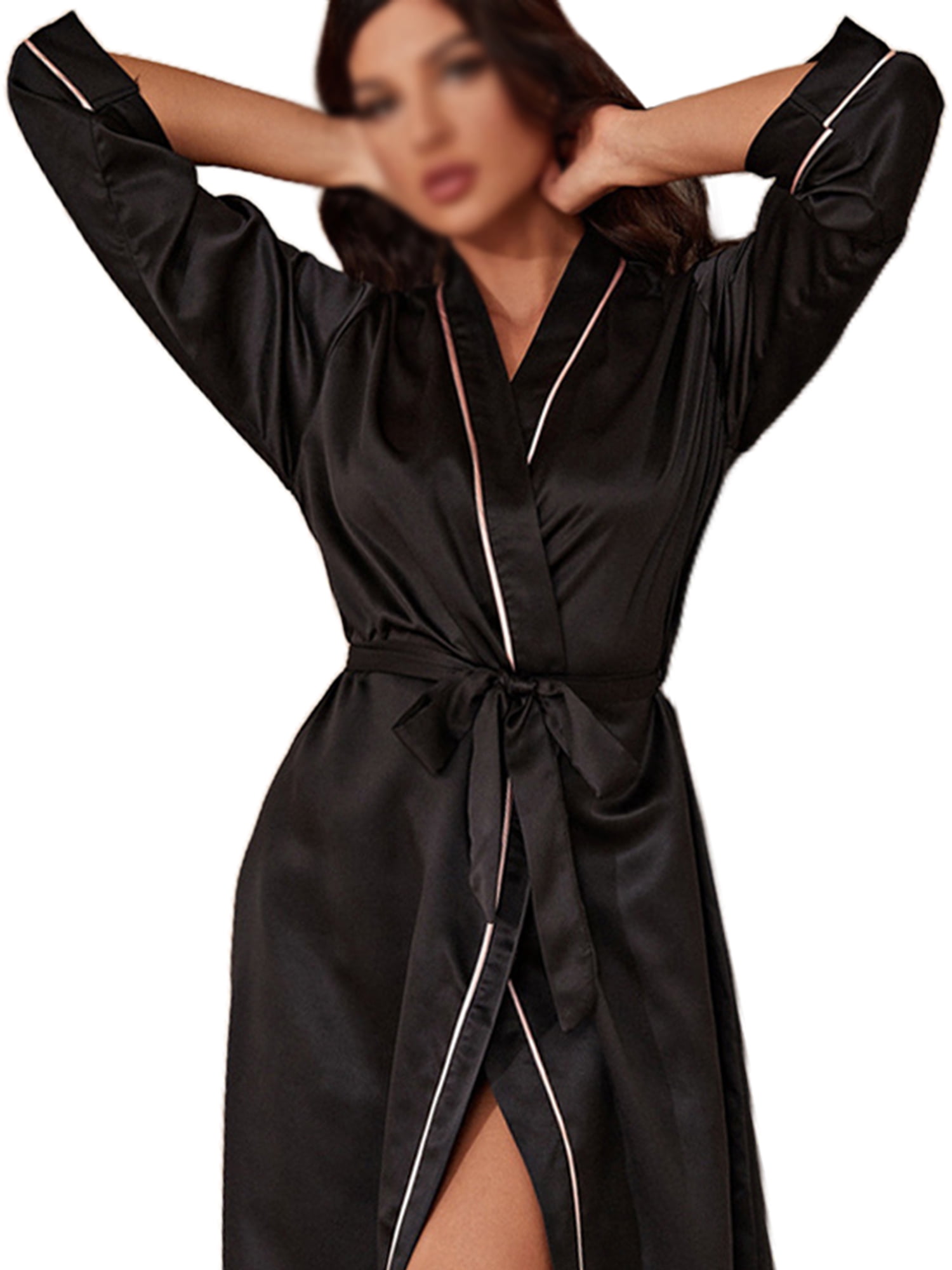Frontwalk Women Soft Kimono Robe Baggy Nightwear Robes Silk House Wear ...