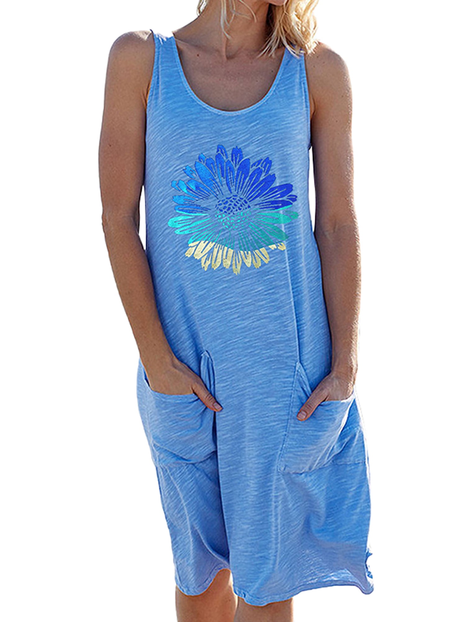 Frontwalk Women's Summer Sleeveless Floral Tank Dress, Breathable ...