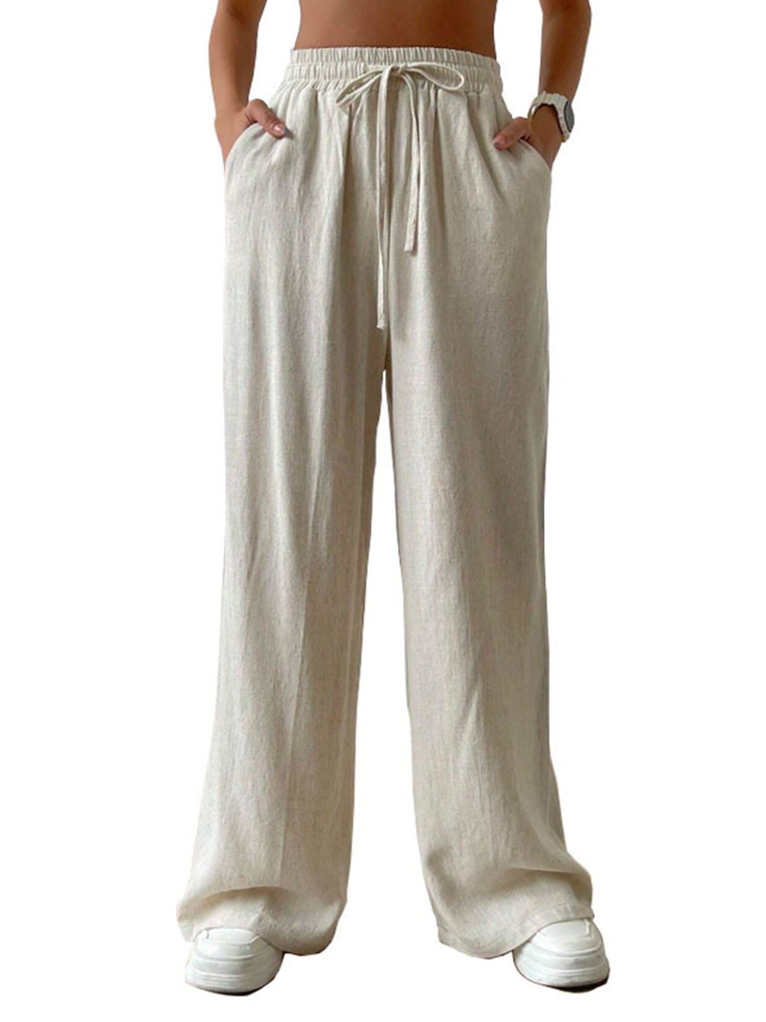 Frontwalk Women Trousers Wide Leg Bottoms Palazzo Pants Ladies Solid