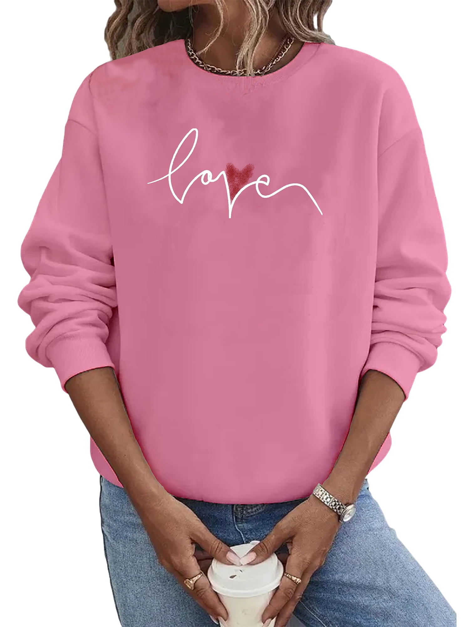 Frontwalk Women Valentine's Day Sweatshirt, LOVE Letter Heart Print ...