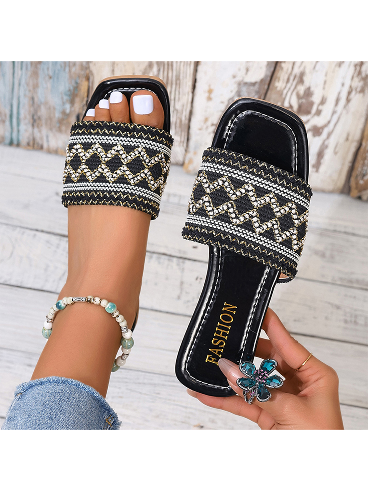 SUN STONE Womens Black Snakeskin Toe-Ring Slip Resistant Padded Kye ...