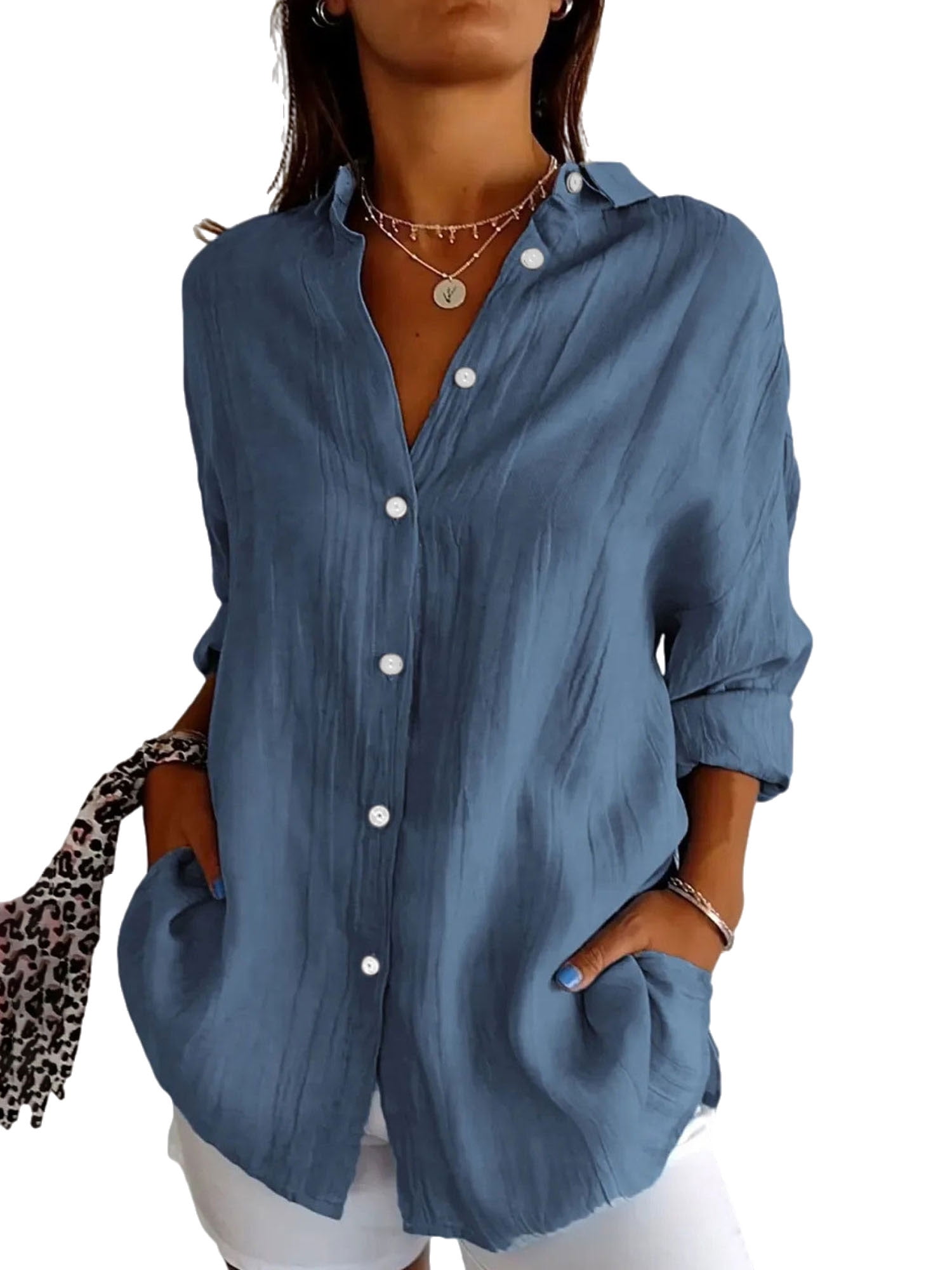 Frontwalk Womens Blouses Button-Down Shirts Soft Tops Collared Casual ...