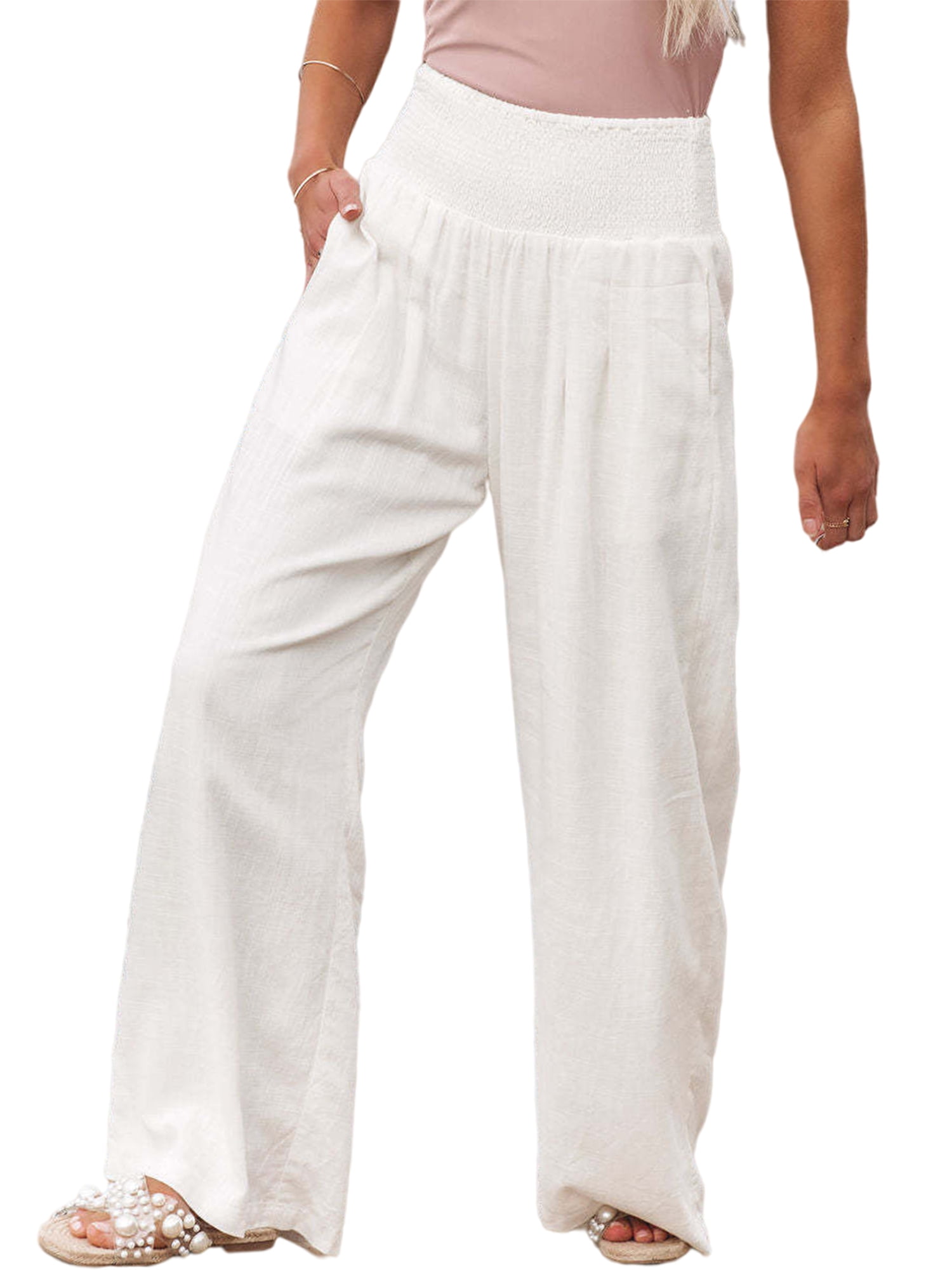 Frontwalk Women's 3XL Cotton Linen Casual Pants, Elastic Waist, Summer ...